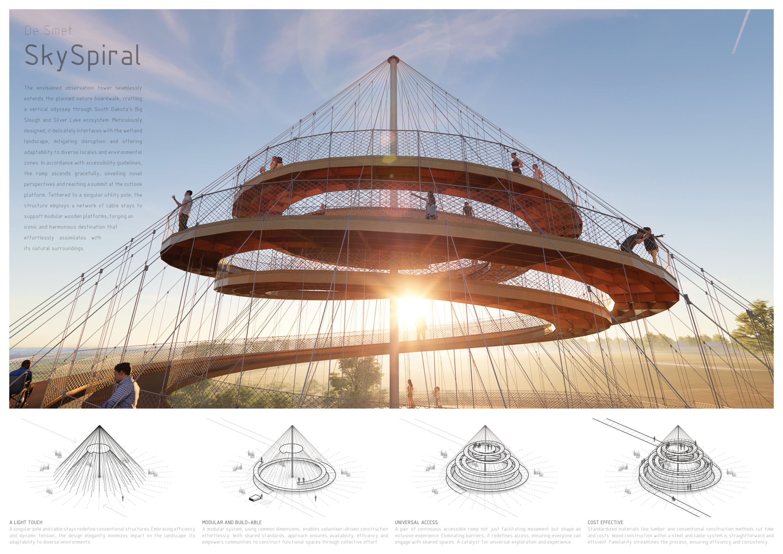 Architecture project // Cable-Stayed Structure Featuring Natural Wood ...