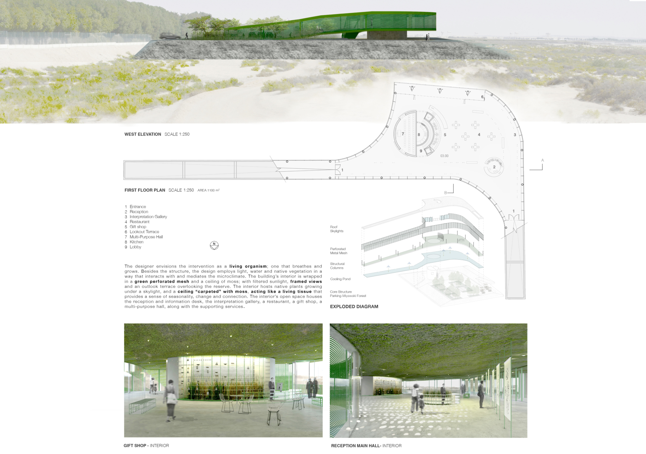 Architecture project // Moss-Covered Ceilings and Perforated Mesh in a ...