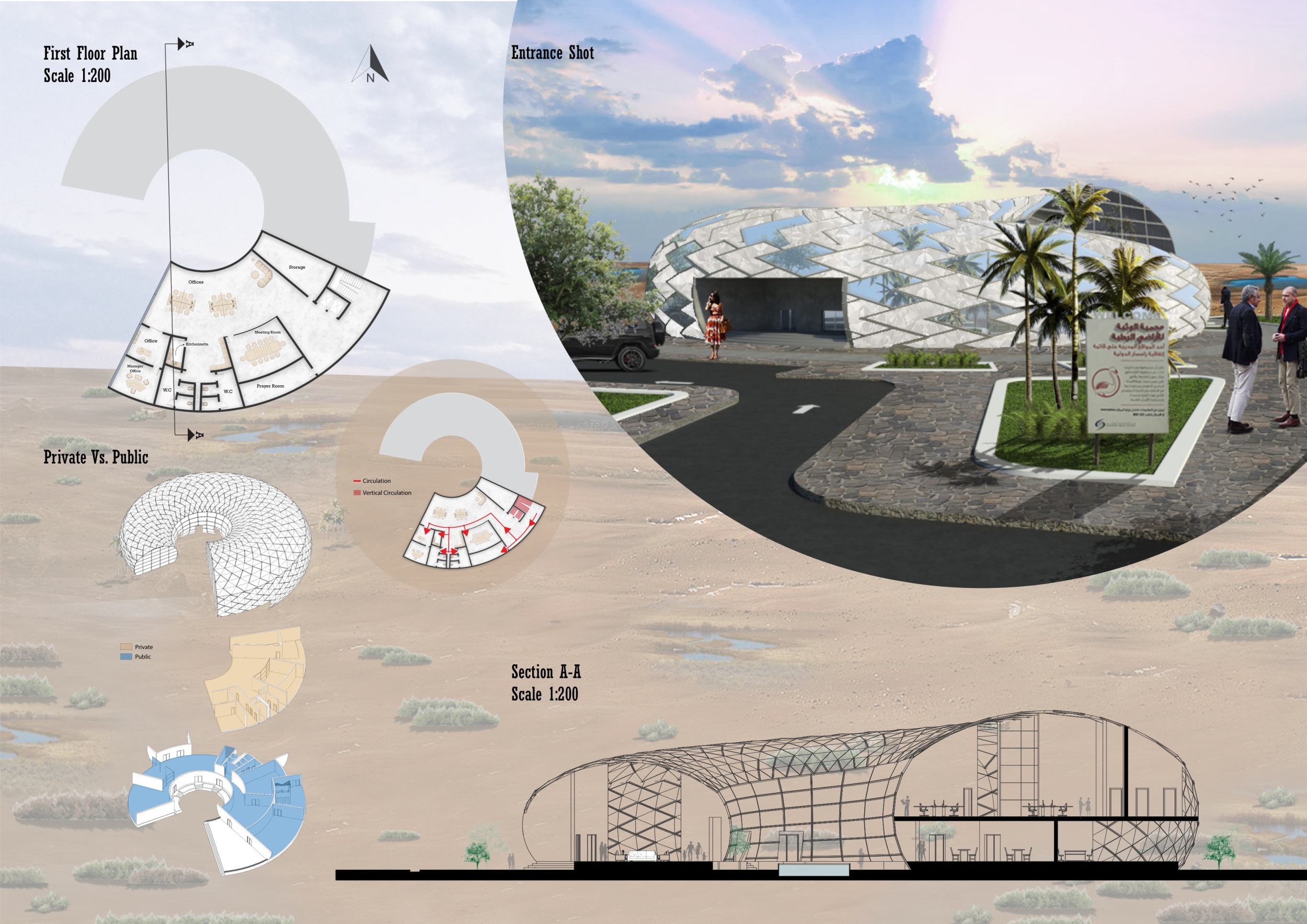 Architecture project // Curved Form Embracing Nature with a Central ...