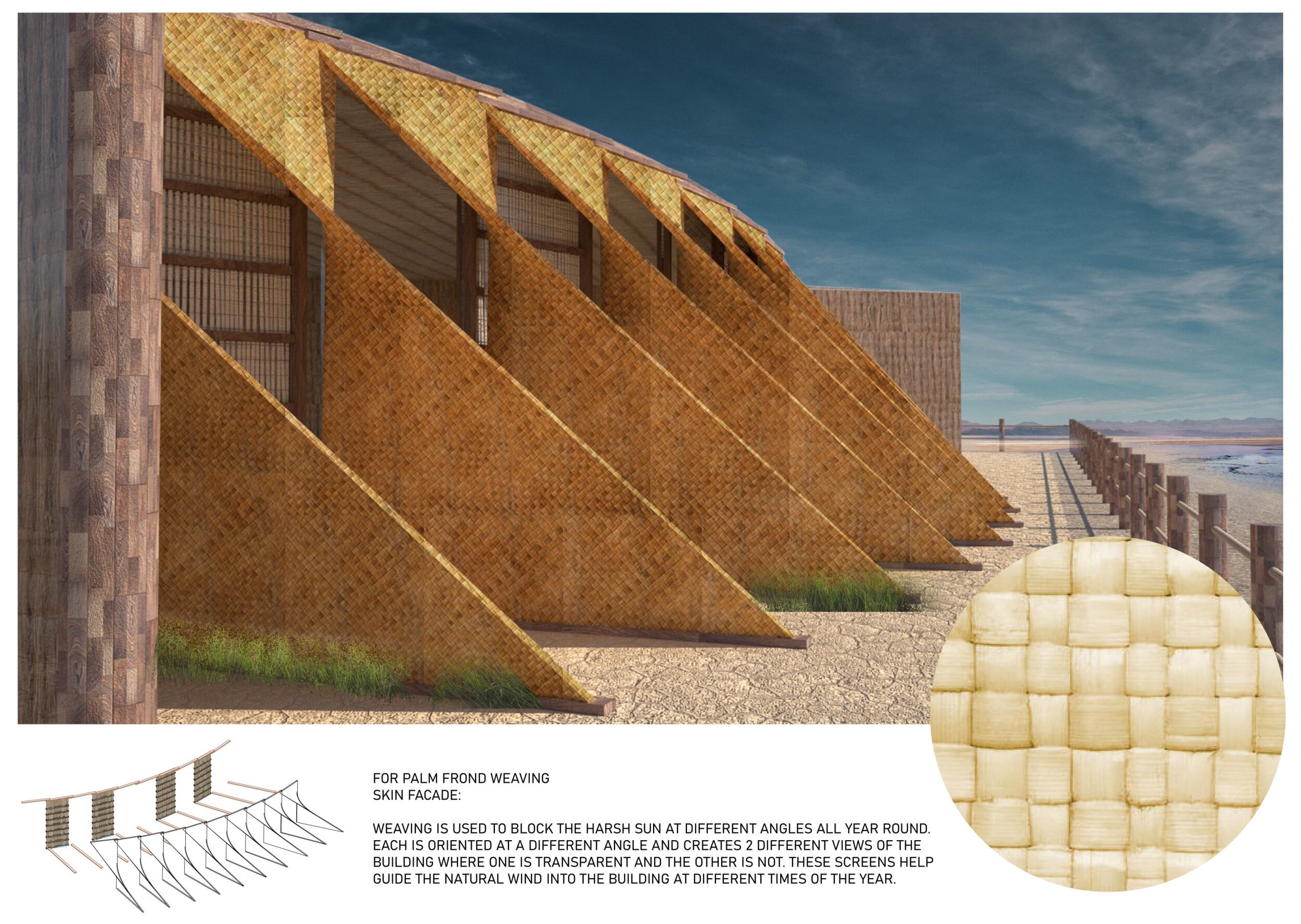 Architecture project // Mud Brick Integration with Palm Frond Shading ...