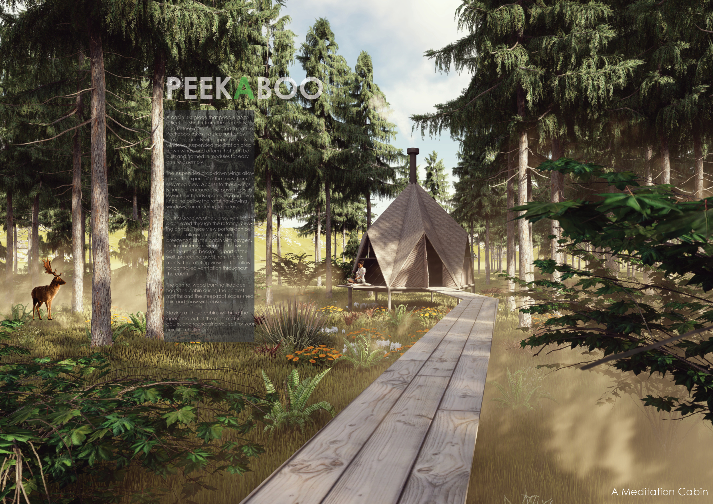 Architecture project // Elevated Meditation Wings Supported by Timber ...