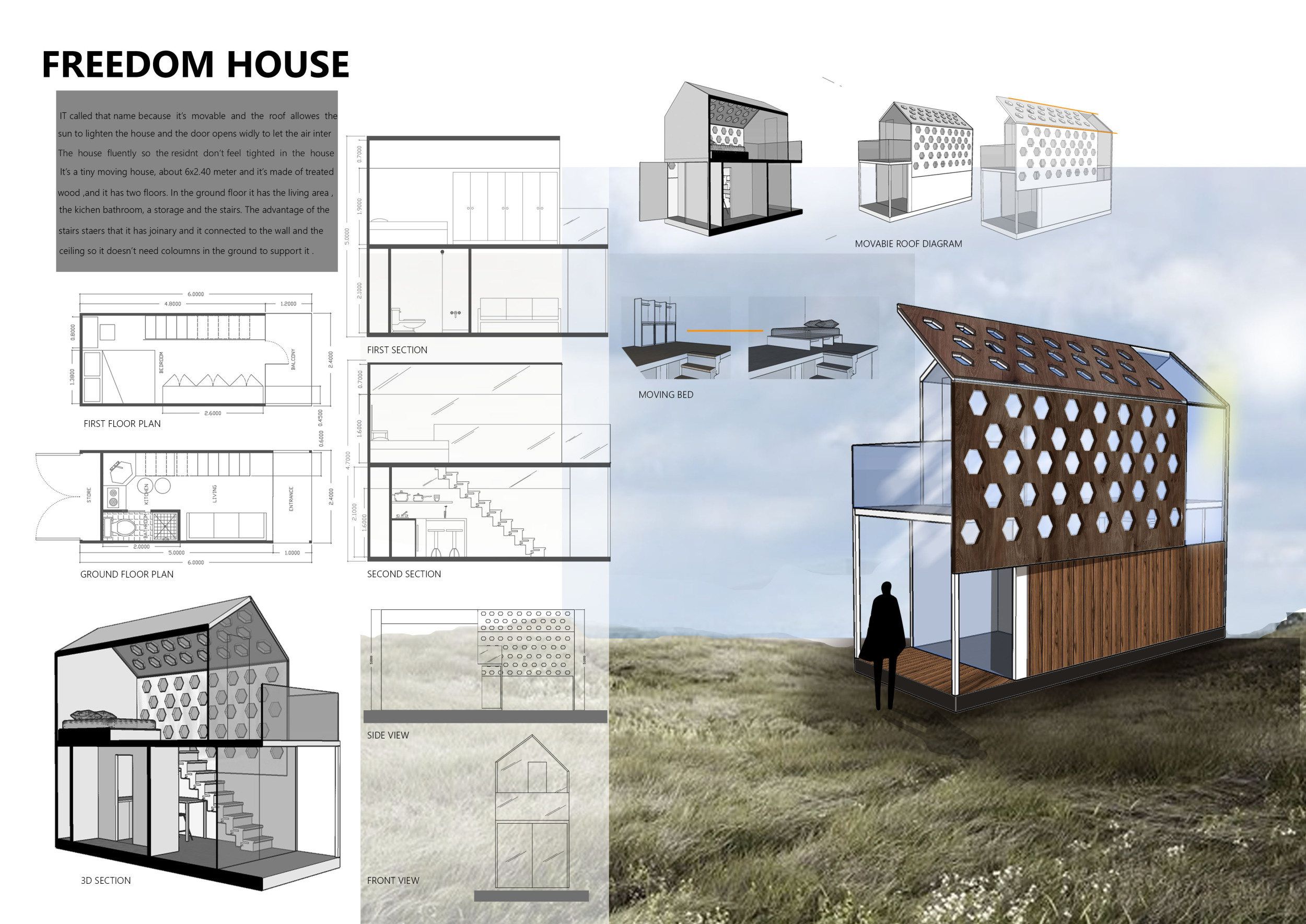 Architecture project // Joinery Staircase and Movable Roof in Compact ...