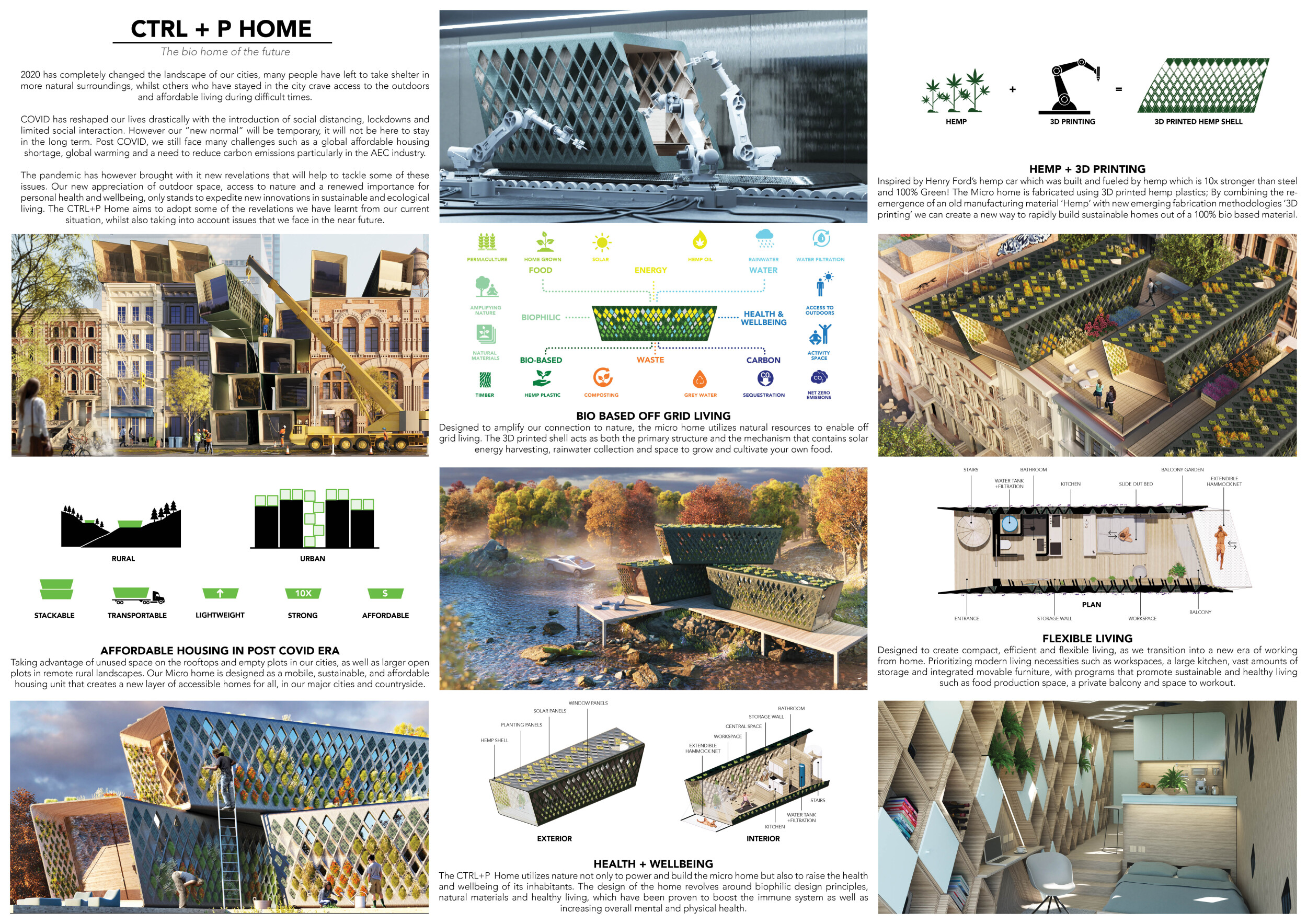 Architecture project // Off-Grid Micro Home with 3d Printed Hemp Composites