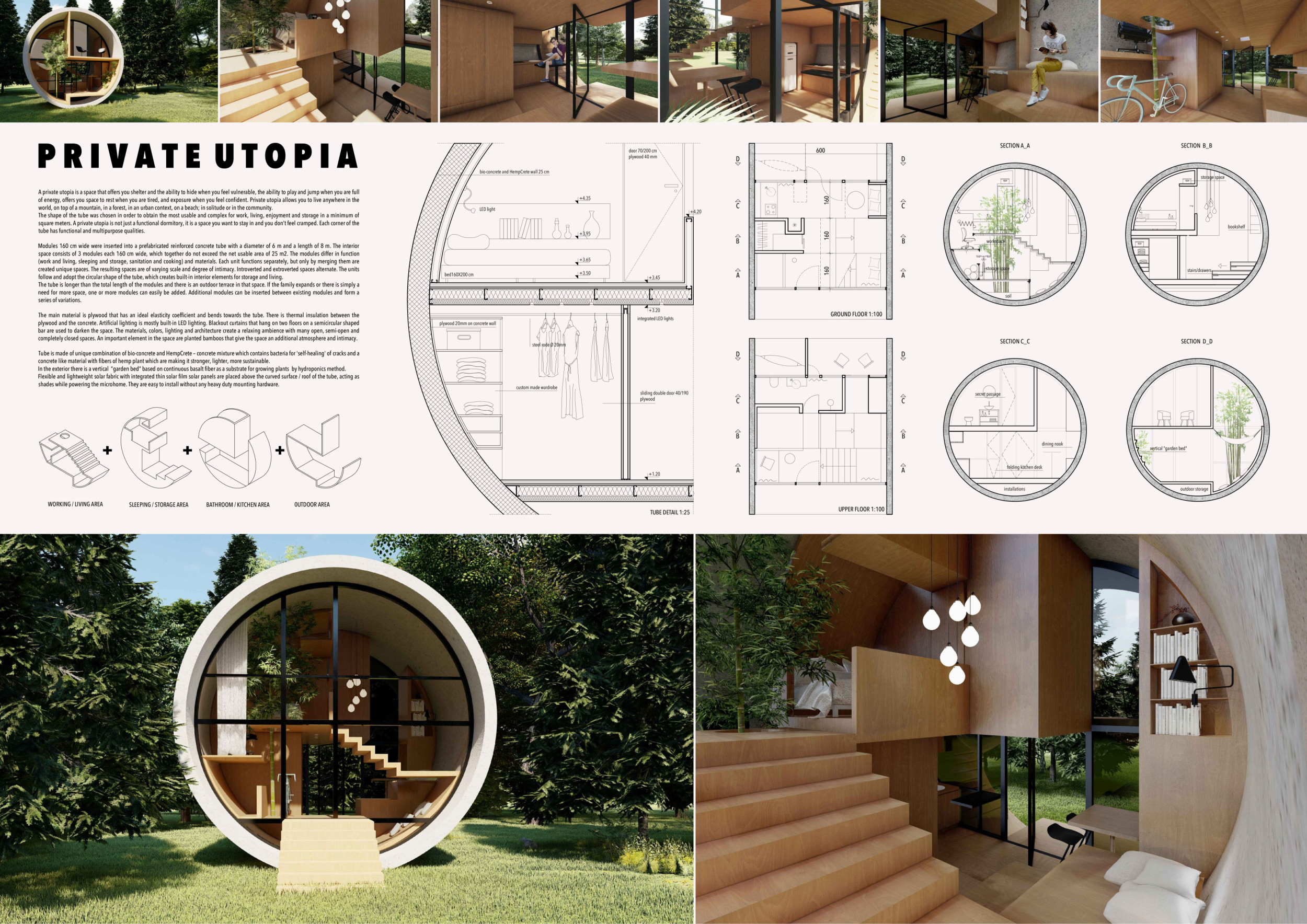 Architecture project // Bio-Concrete Cylinder with Bamboo Integration ...