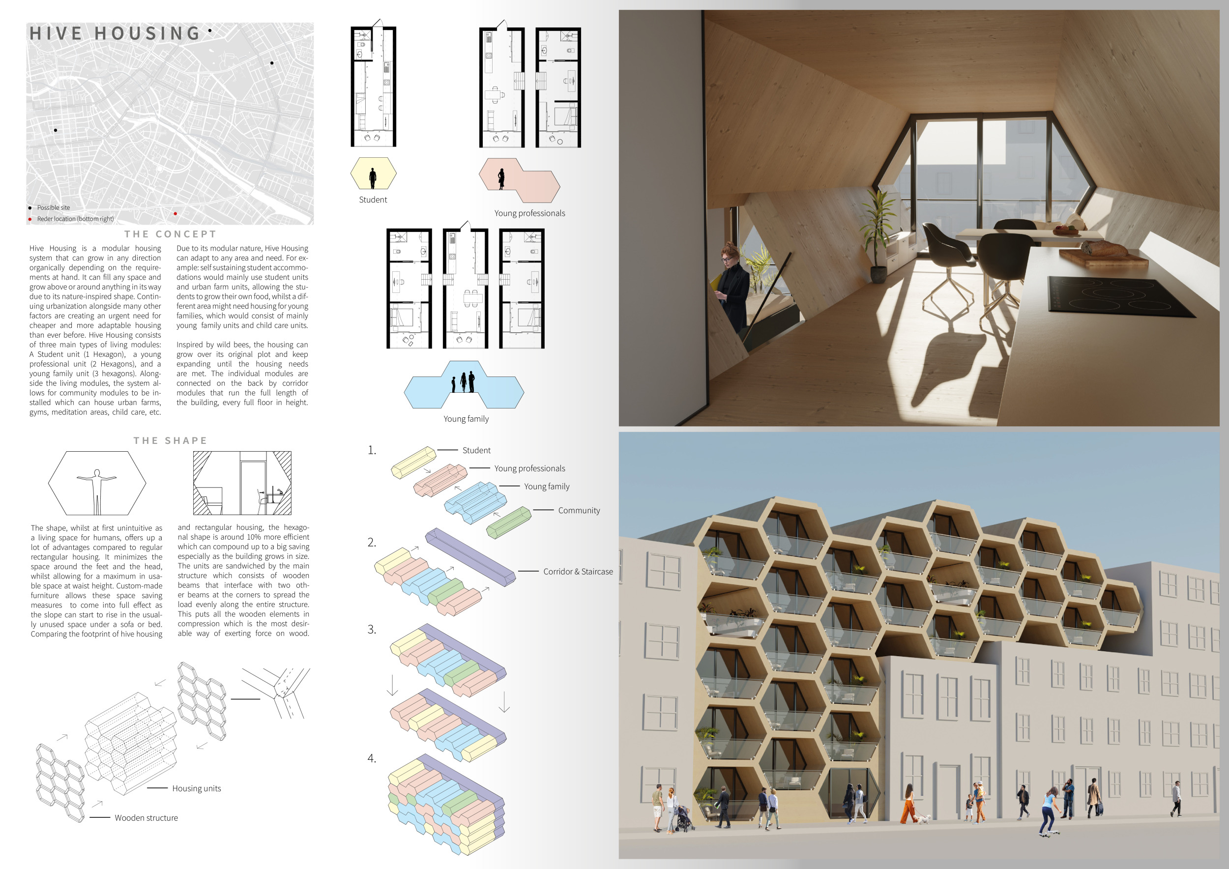 Architecture project // Hexagonal Community Living Enhanced by Wooden ...