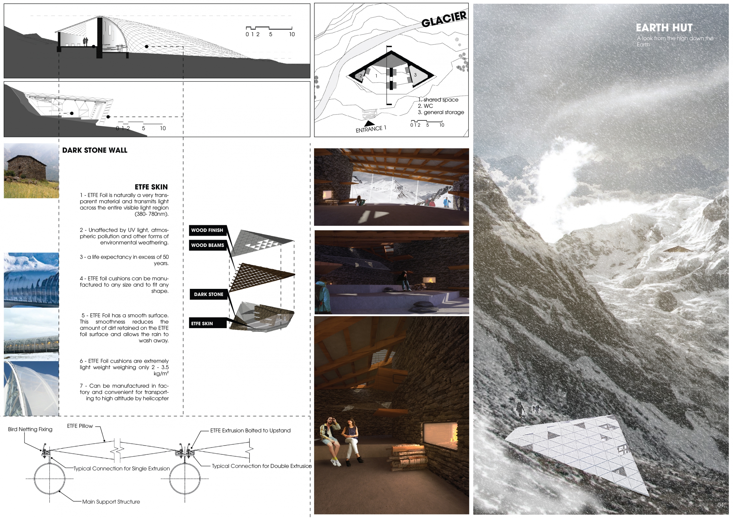Architecture project // Translucent Etfe Skin and Solid Dark Stone ...