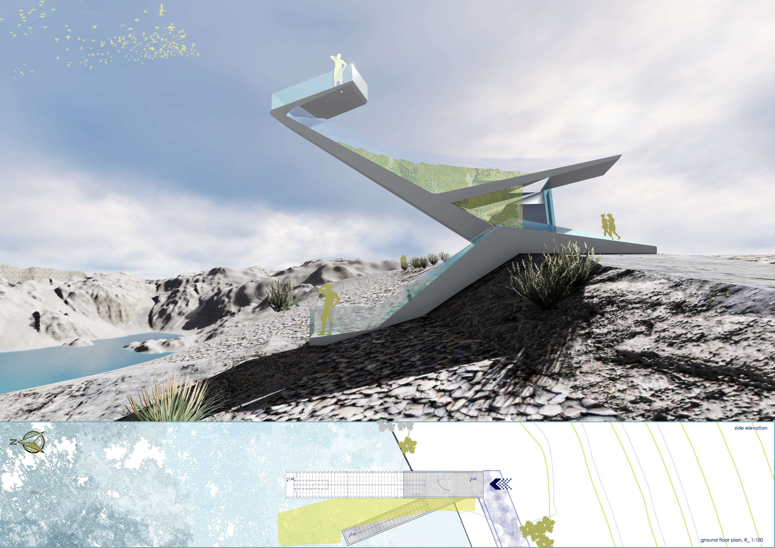 Architecture project // Etched Brass Viewing Tower Merging Concrete and ...