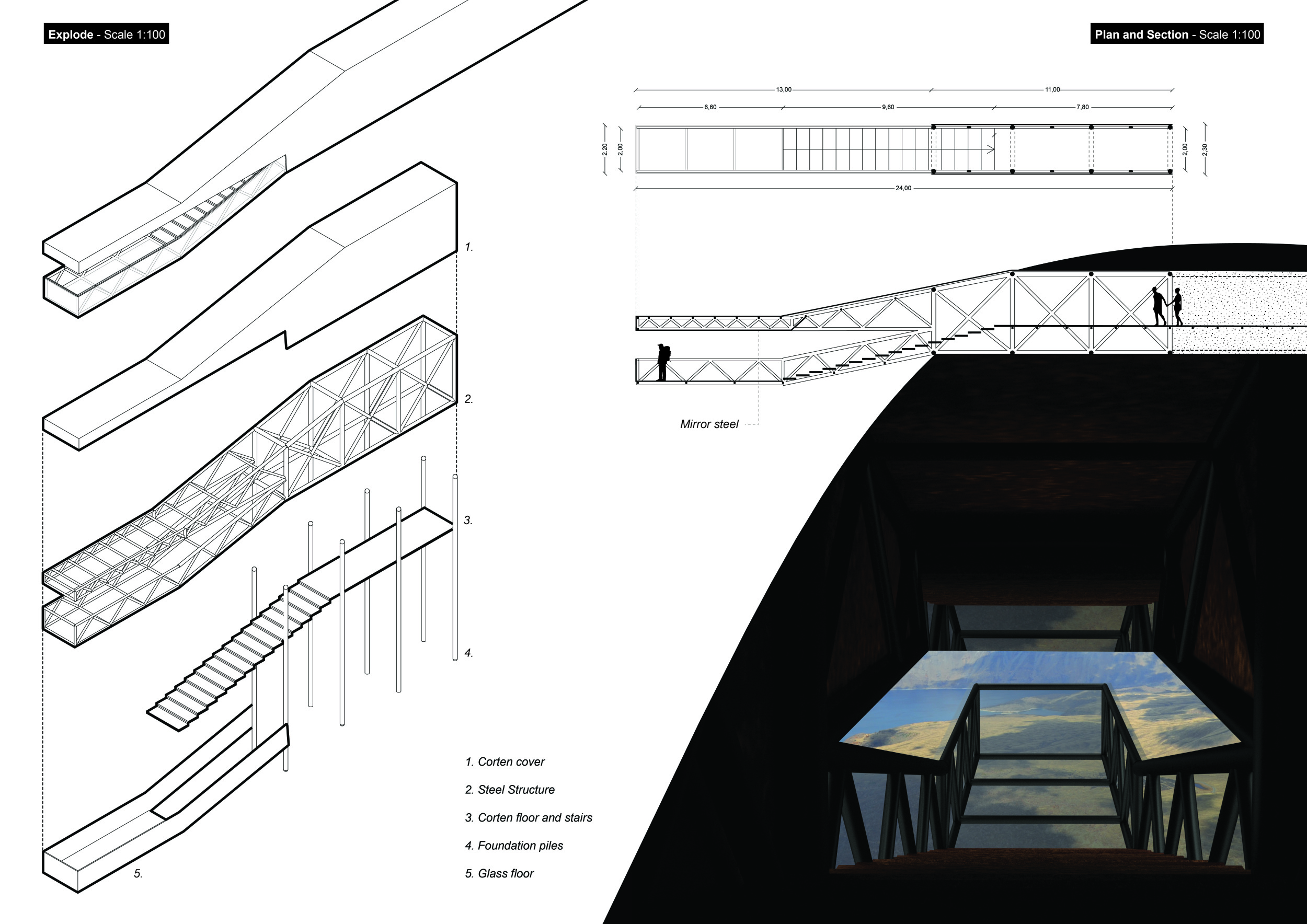 Architecture project // Corten Steel Pathway Leading to Geological ...