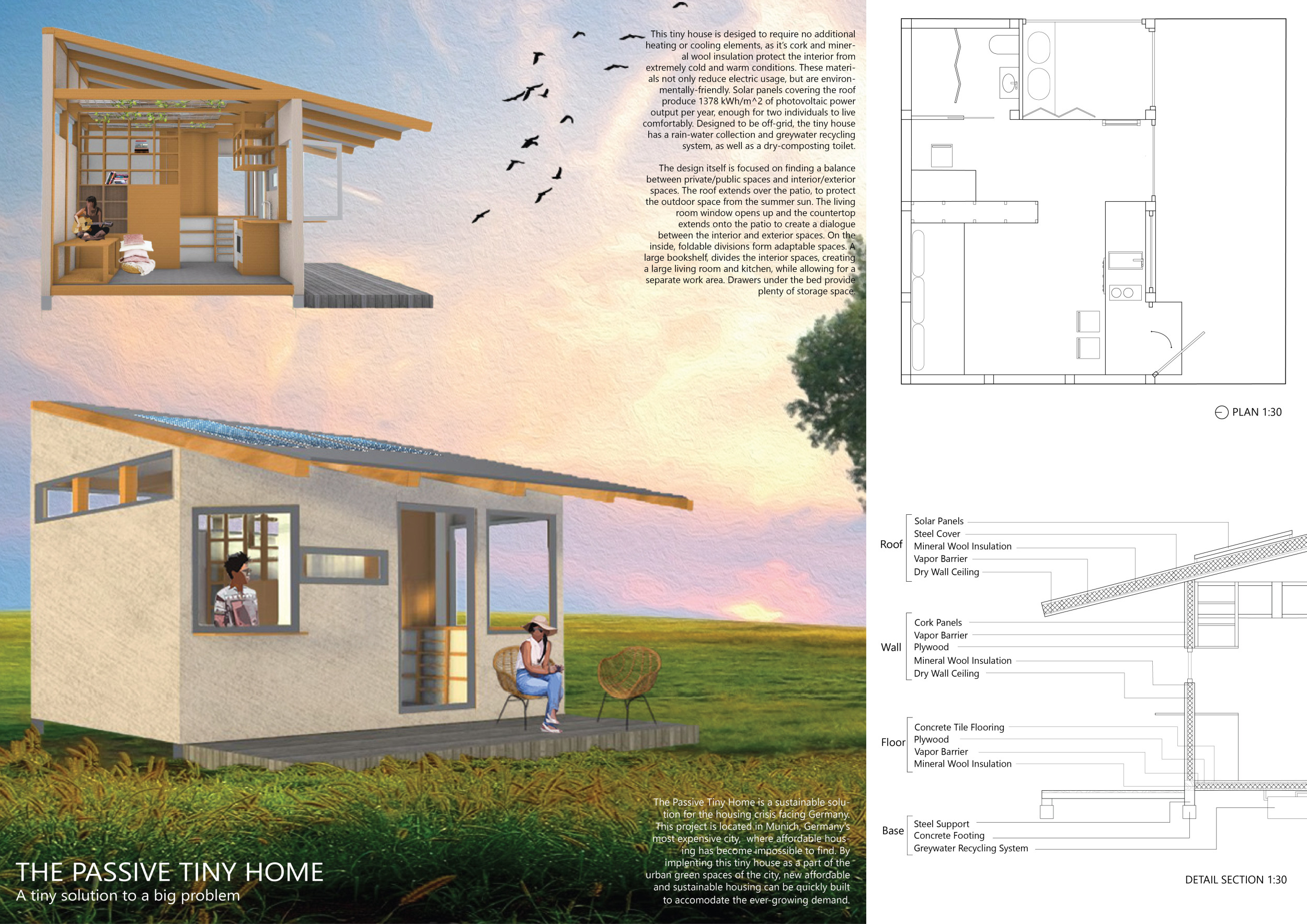 Architecture project // Cork Insulated Tiny House with Rainwater Collection