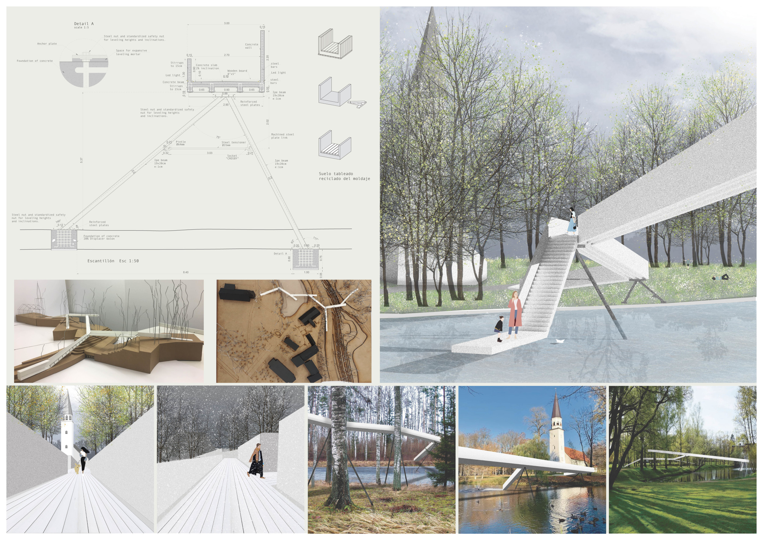 Architecture project // Lightweight Footbridge with Steel Supports ...
