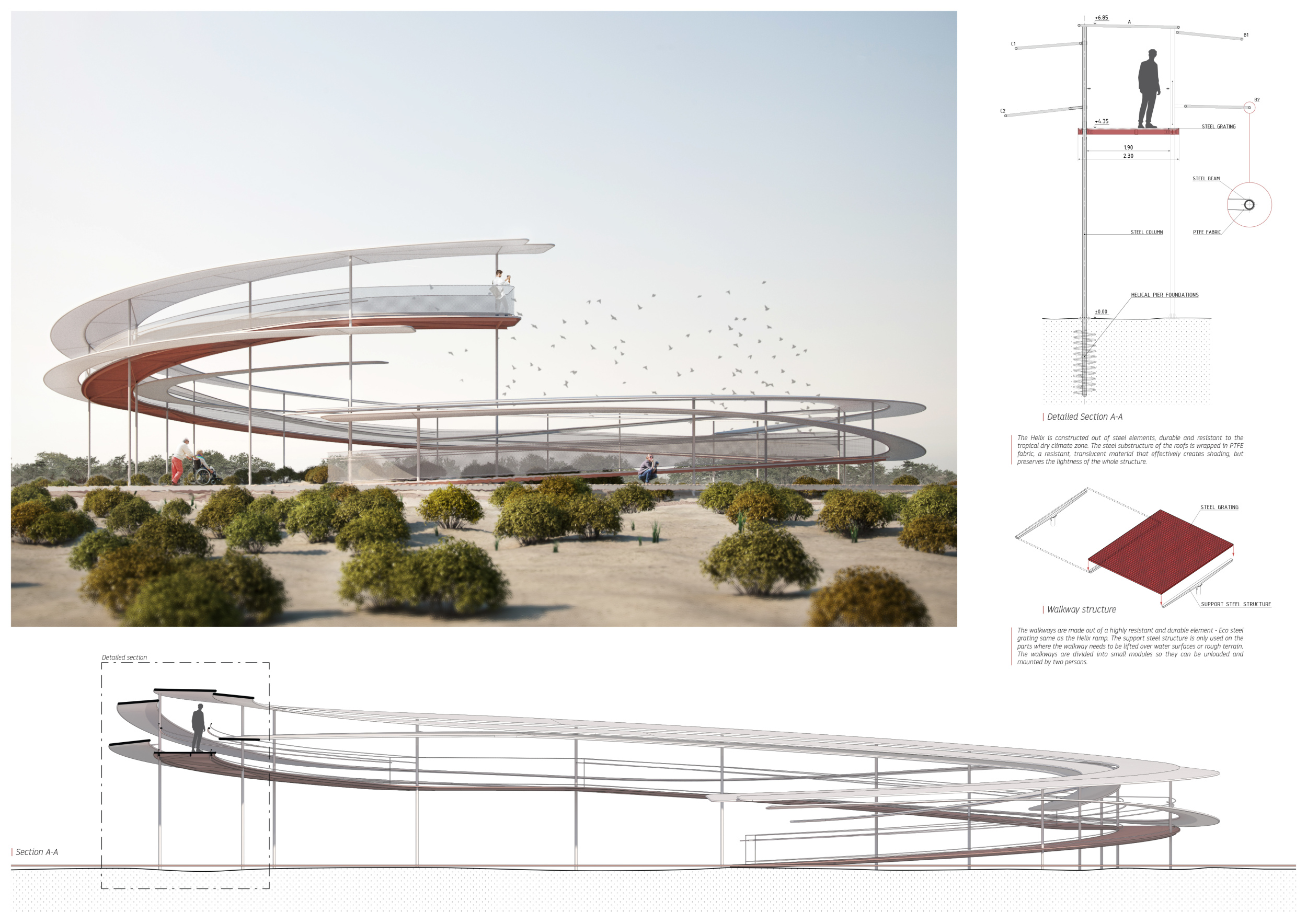 Architecture project // Ptfe Fabric Roof over Eco Grating Walkways in a ...