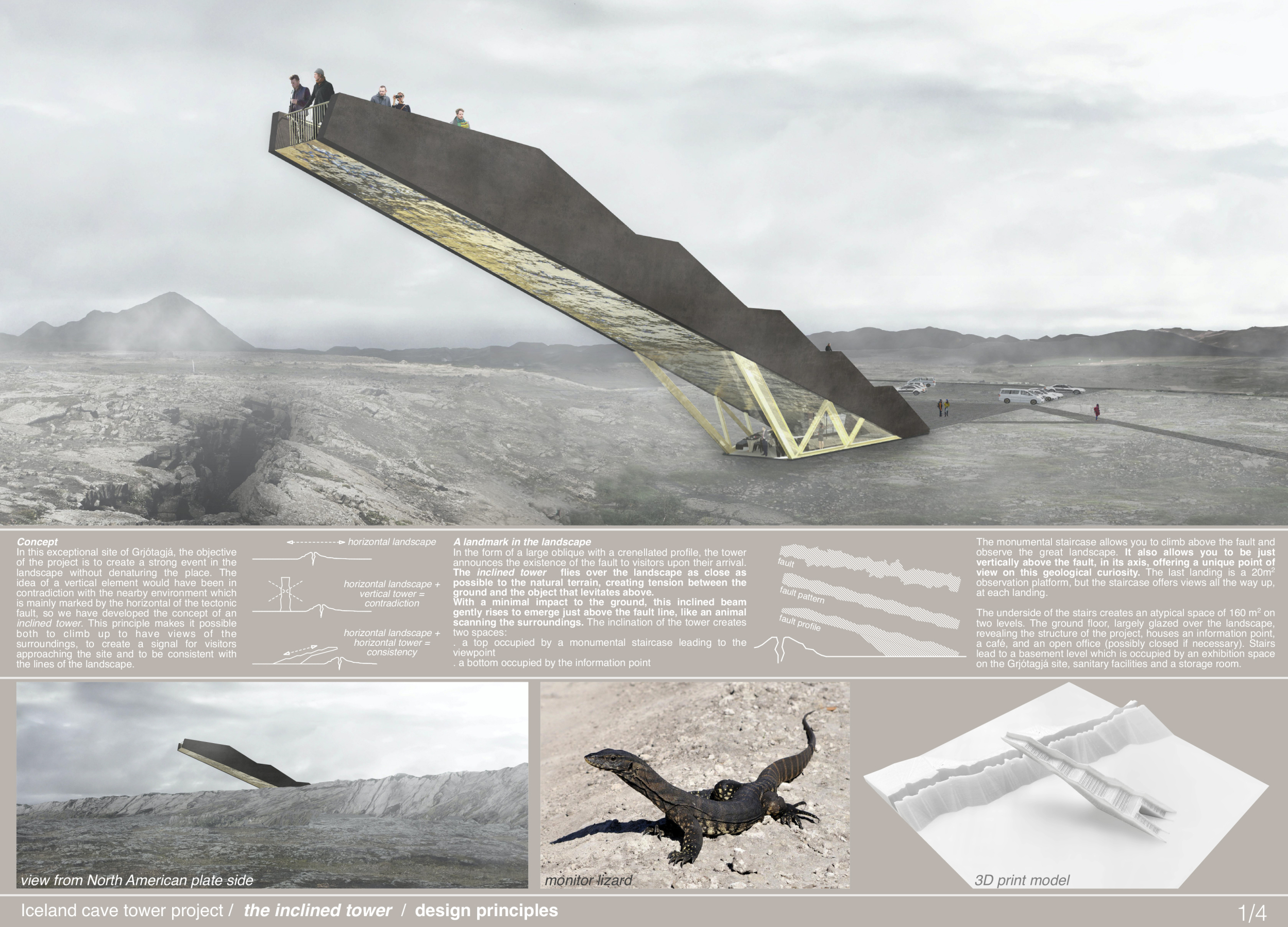 Architecture project // Inclined Tower Connecting Visitors to Tectonic ...