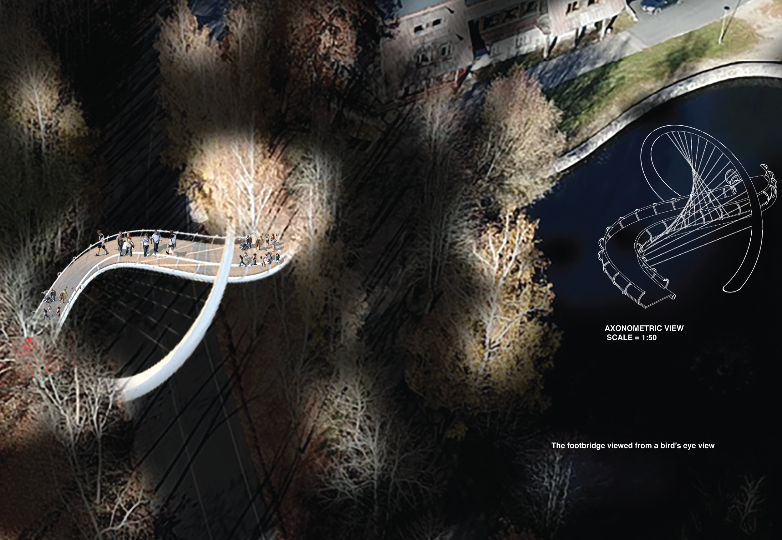 Architecture project // Spiral Footbridge with Cable-Stayed Structure ...