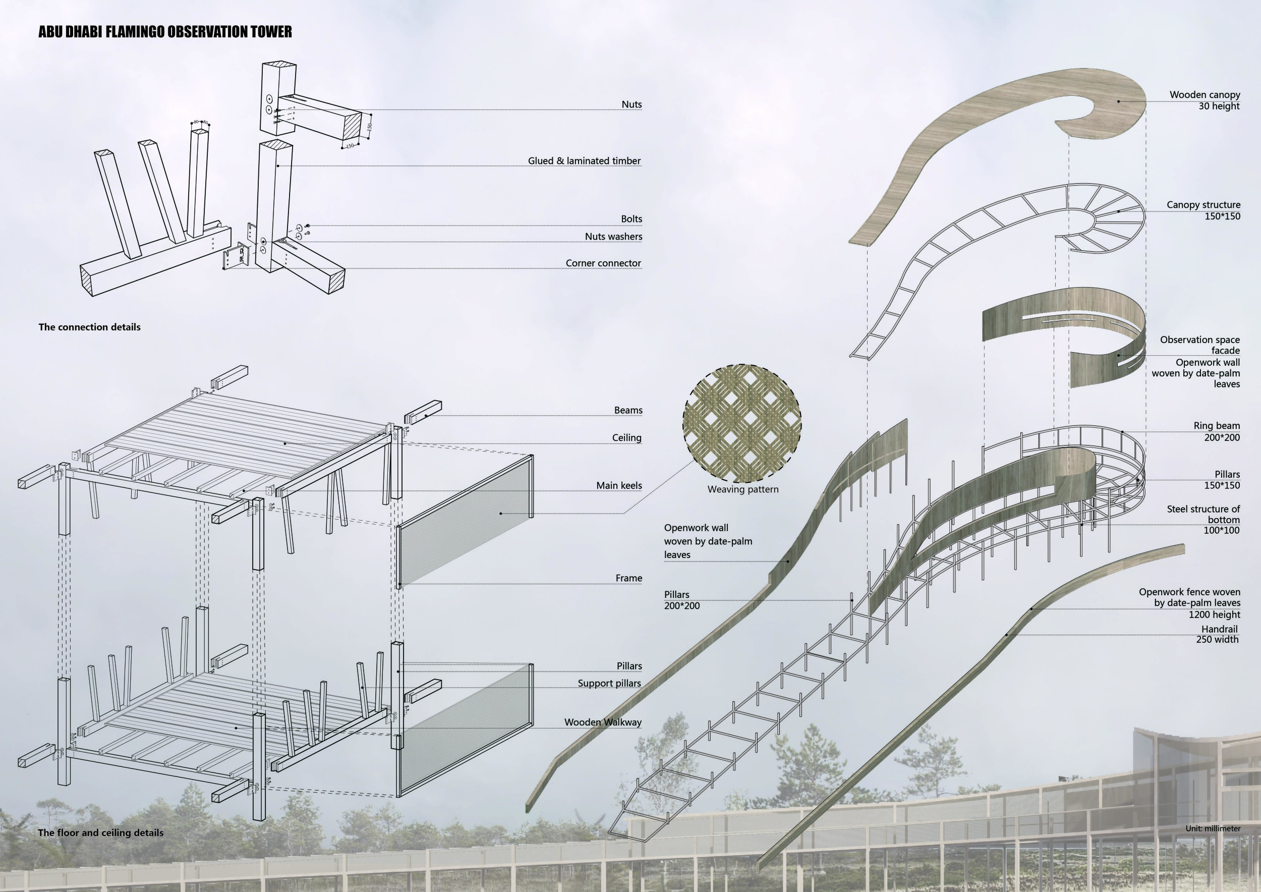 Architecture project // Fallen Wooden Form with Natural Palm Canopy for ...