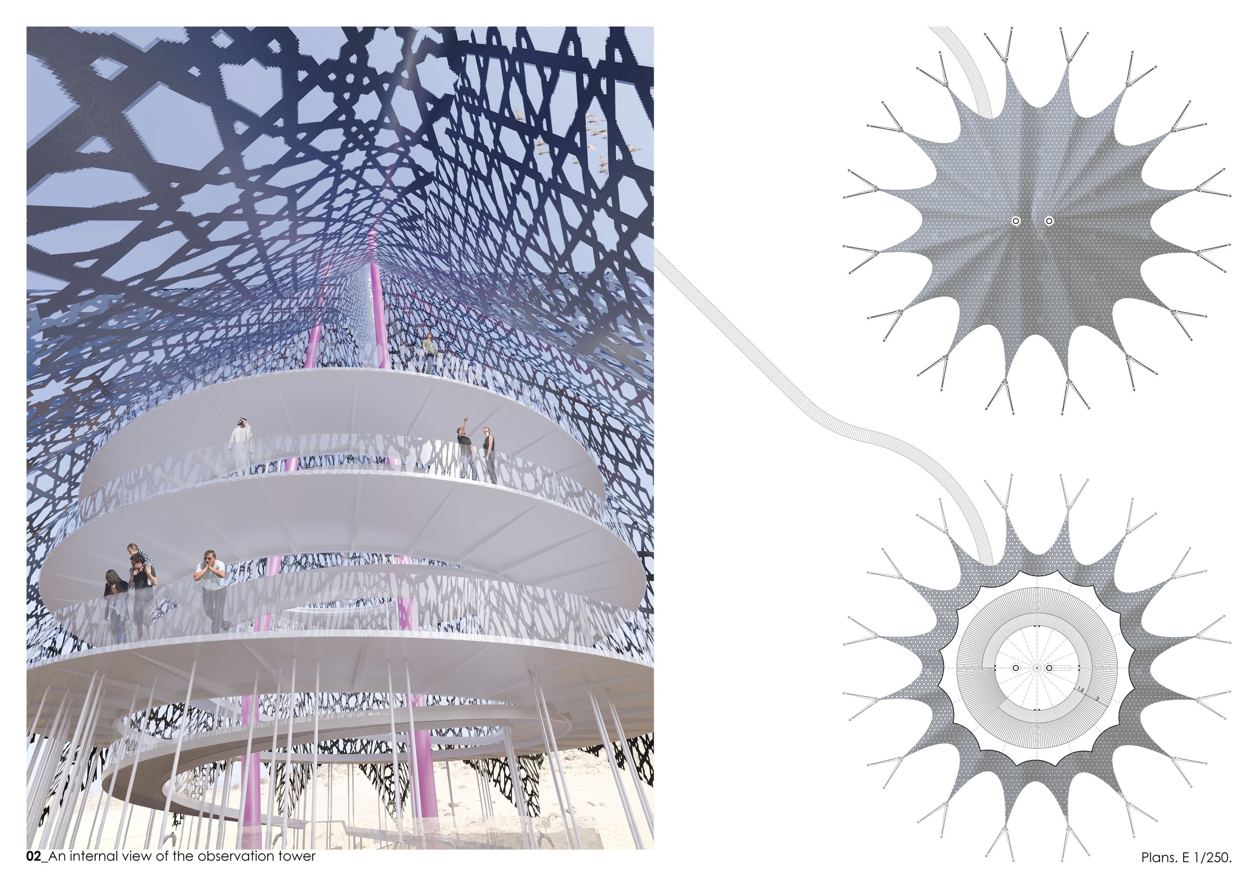 Architecture project // Pink Columns and Metallic Mesh in a Desert ...
