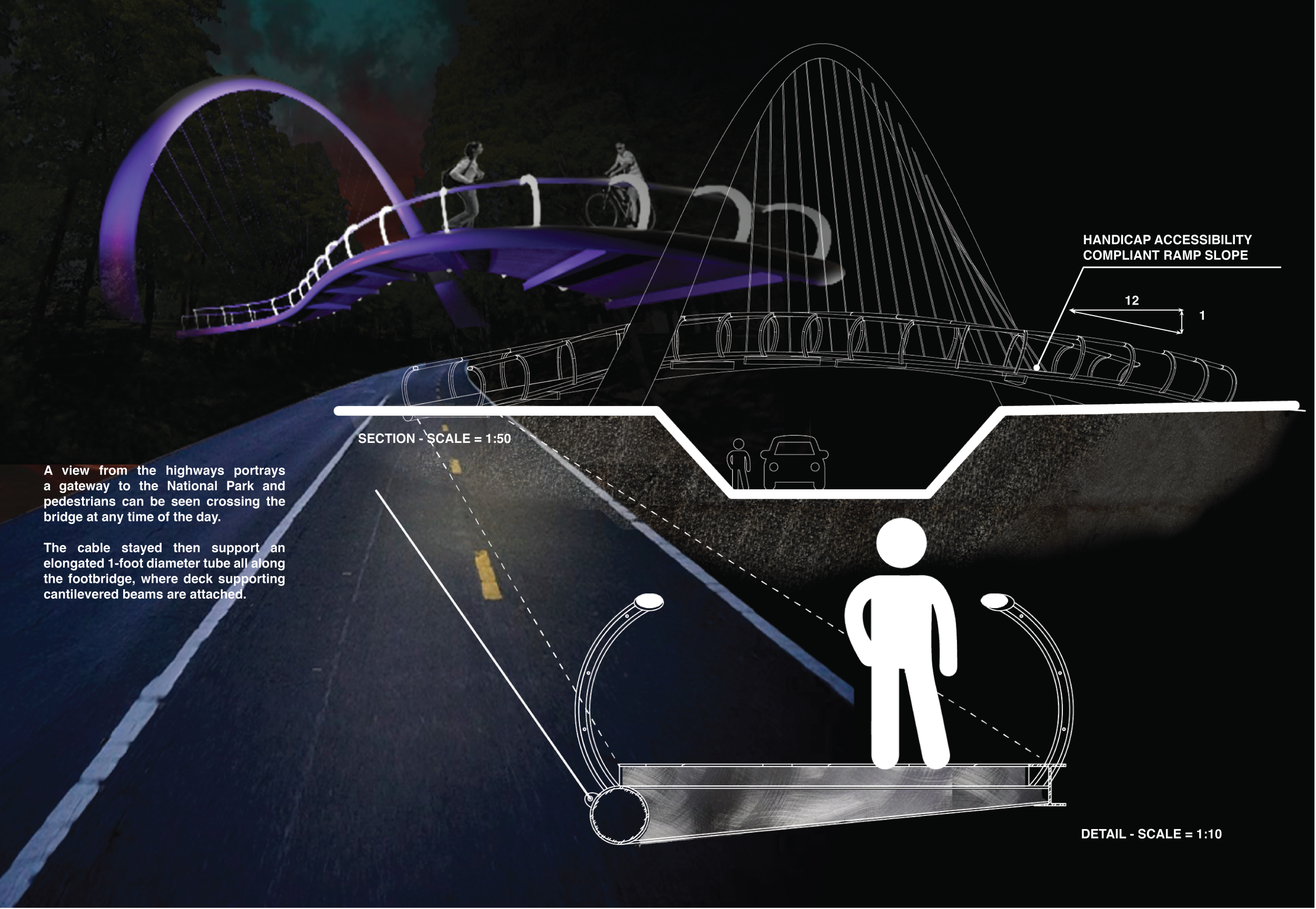 Architecture project // Spiral Footbridge with Cable-Stayed Structure ...