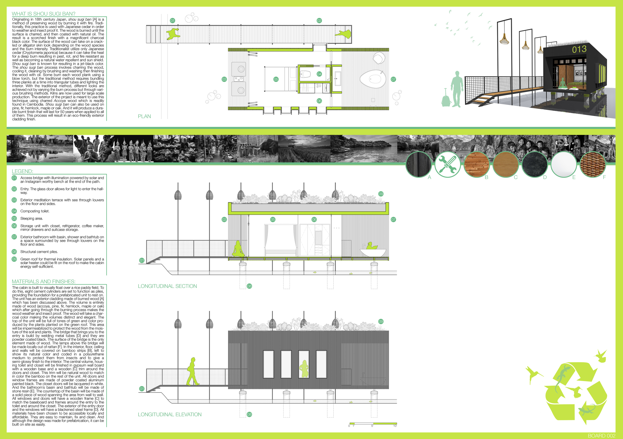 Architecture project // Charred Wood Retreat Above Rice Paddies with ...