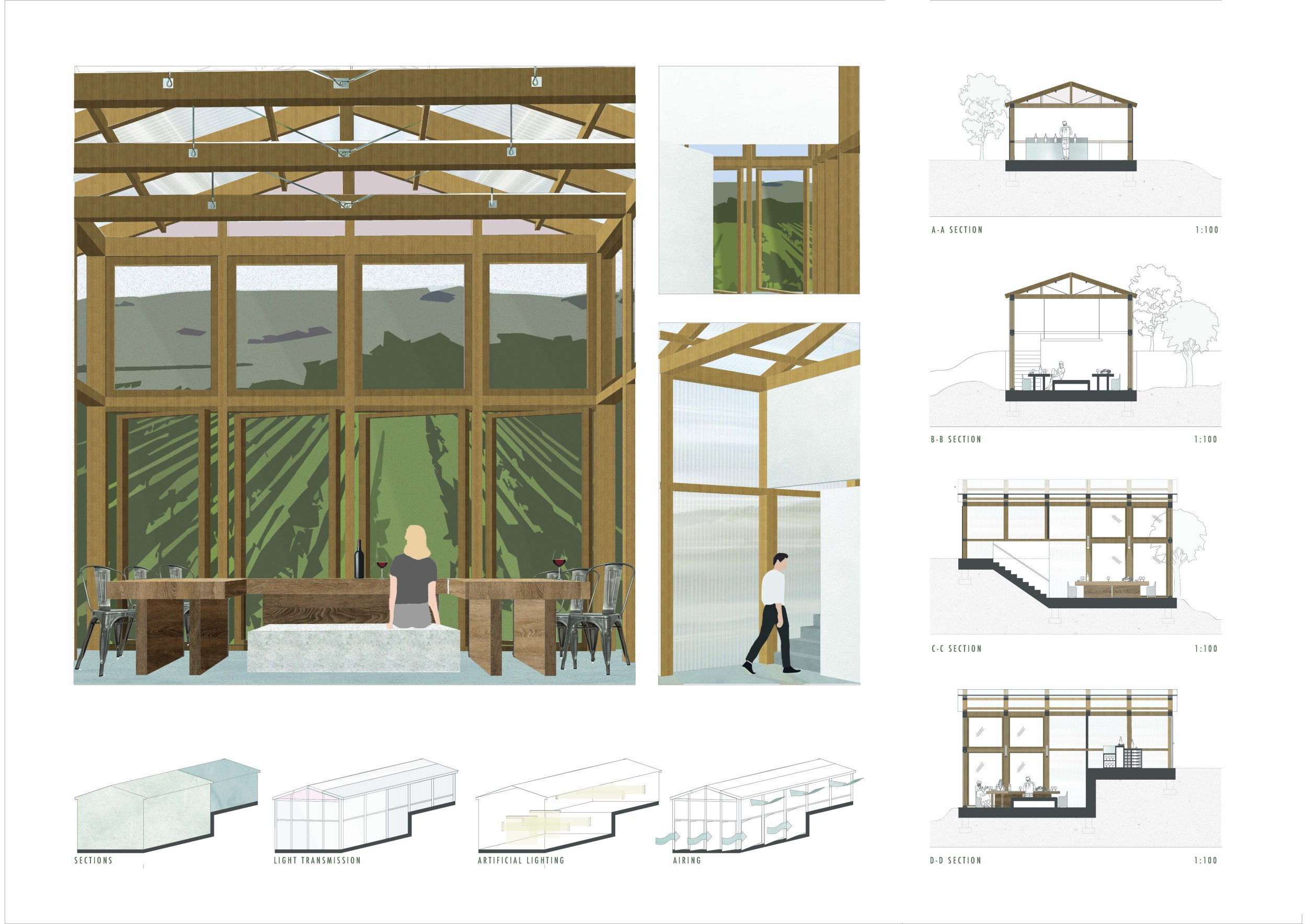 Architecture project // Light-Infused Space with Red Glass and Timber ...