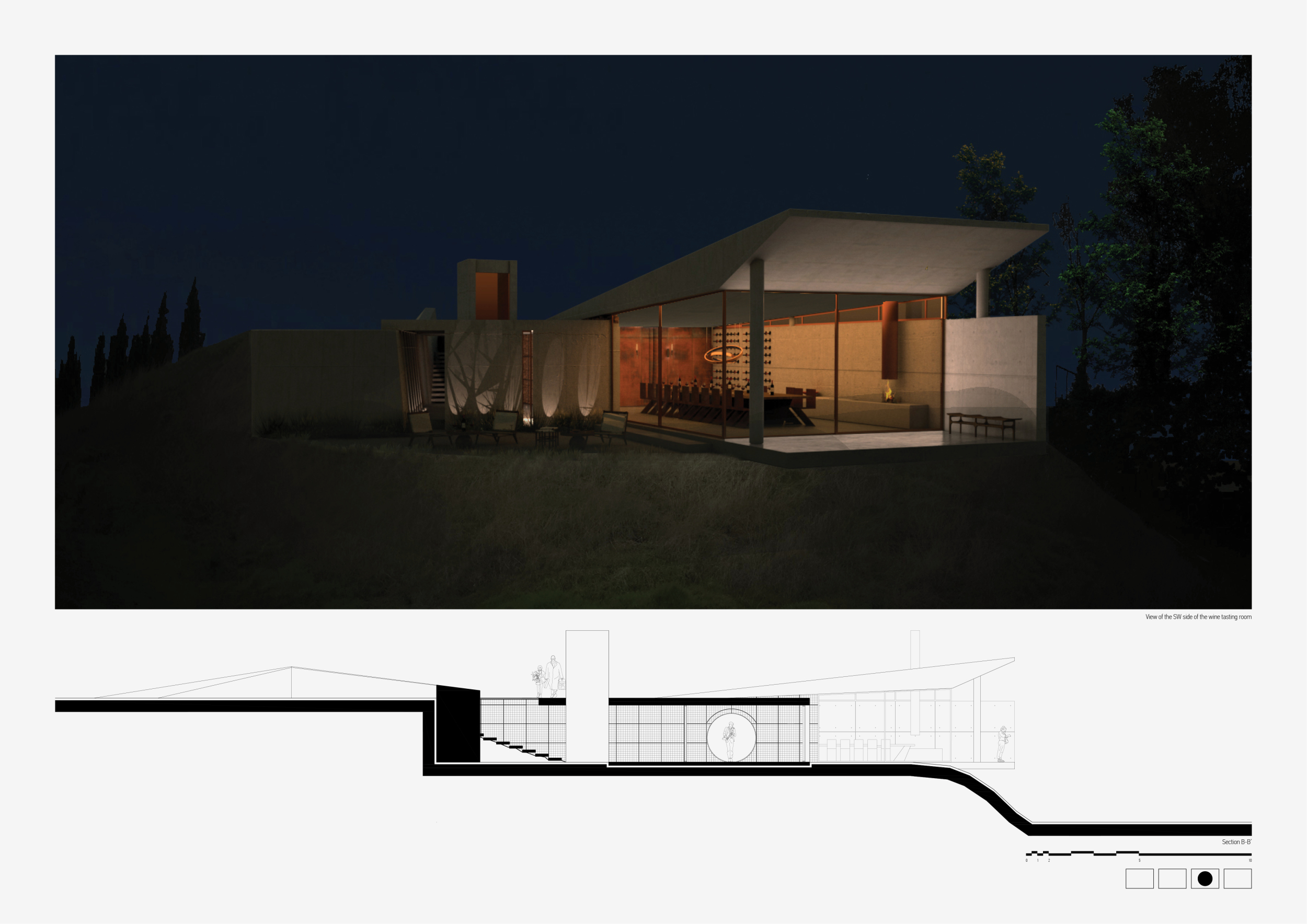 Architecture project // Gabion Walls and Earth Tones in a Semi-Sunk ...