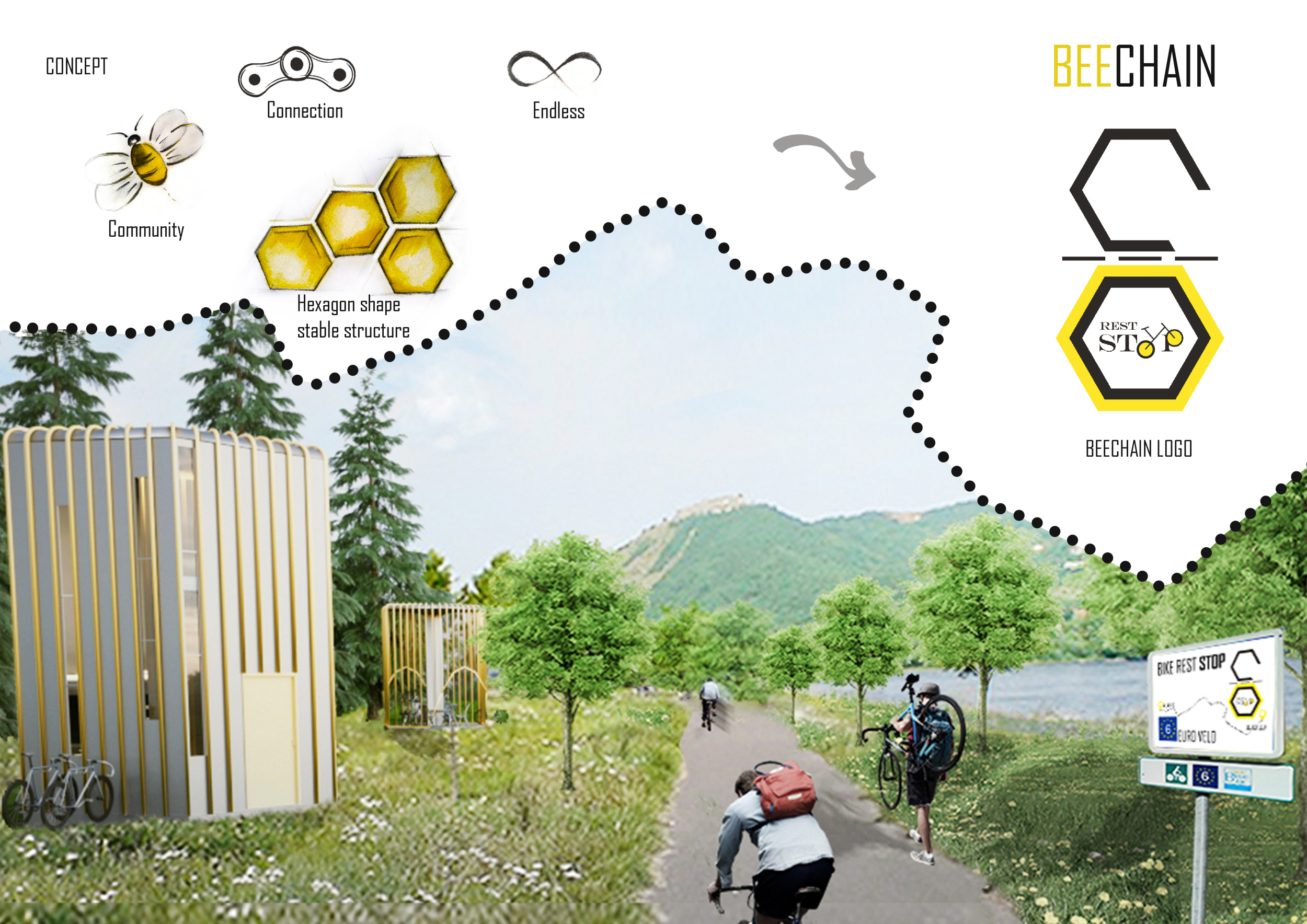 Architecture project // Hexagonal Eco-Friendly Cabins Enhancing Cycling ...