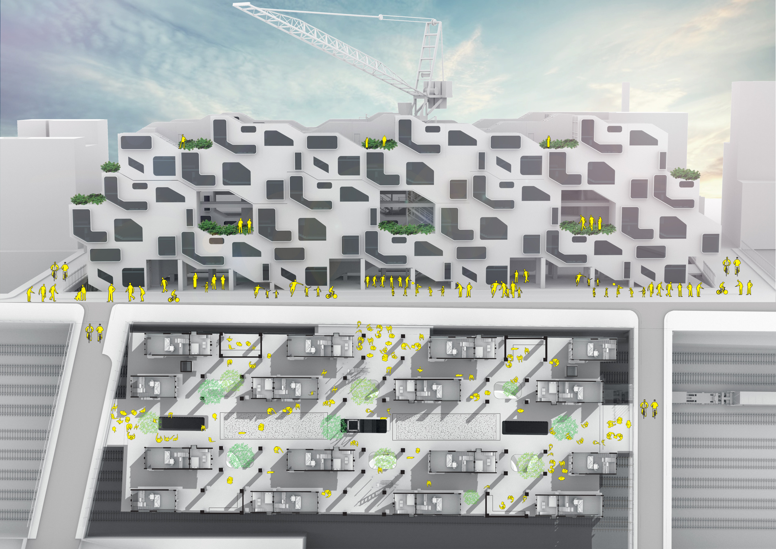 Architecture project // Modular Housing Above Sunken Tracks with ...