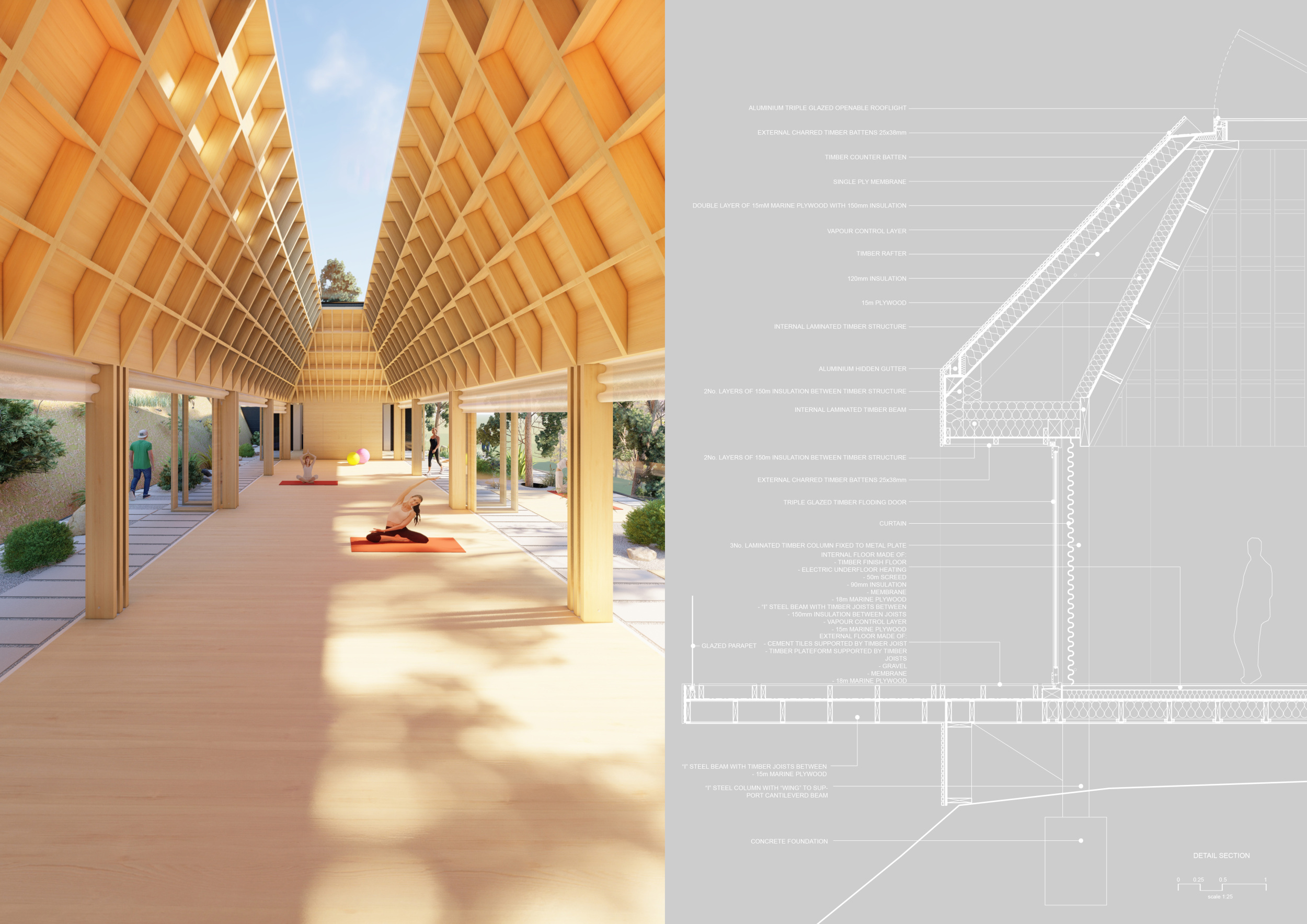 Architecture project // Dual-Slope Roof Structure with Rainwater ...