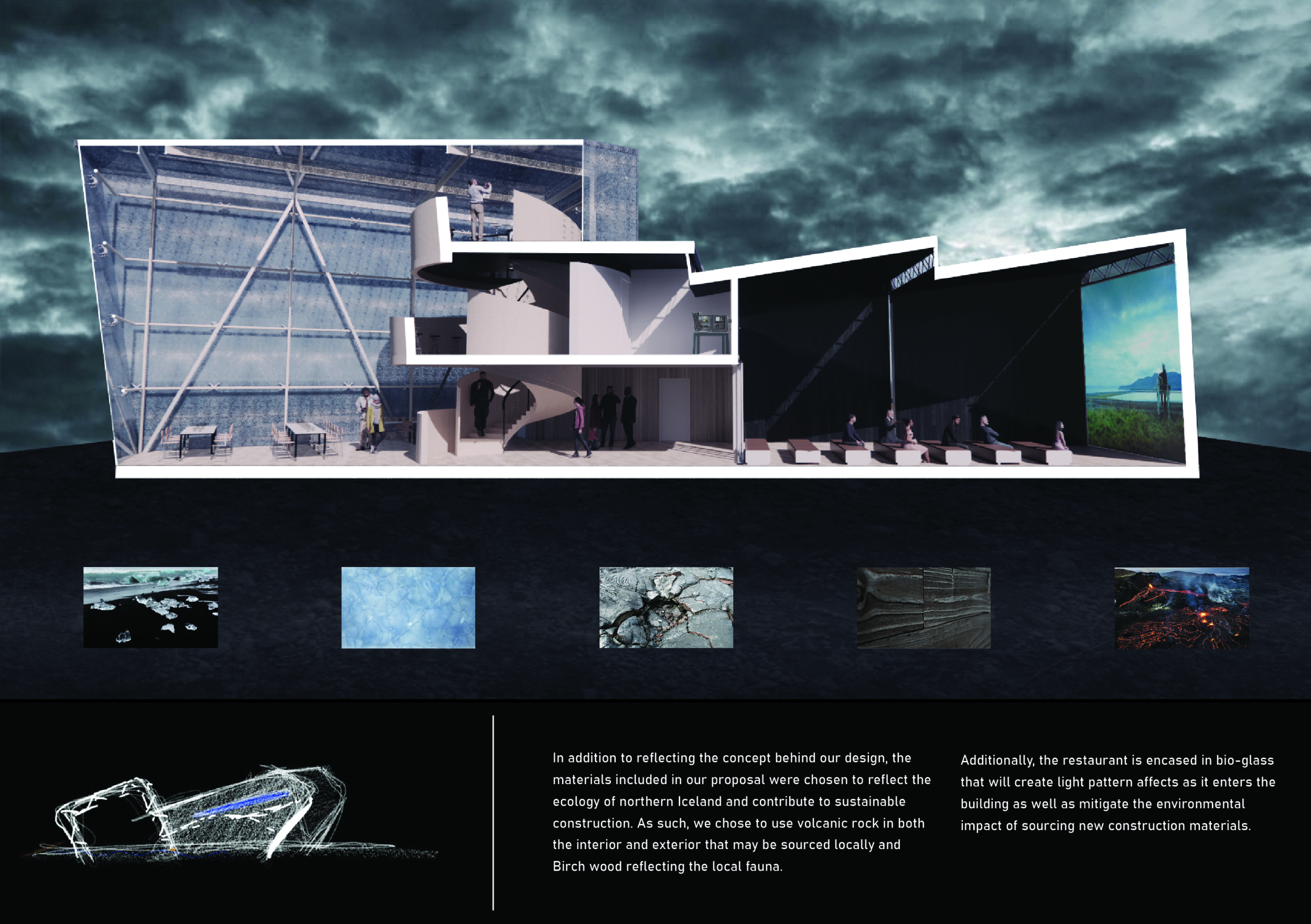 Architecture project // Glacial-Inspired Pavilion with Volcanic Rock ...