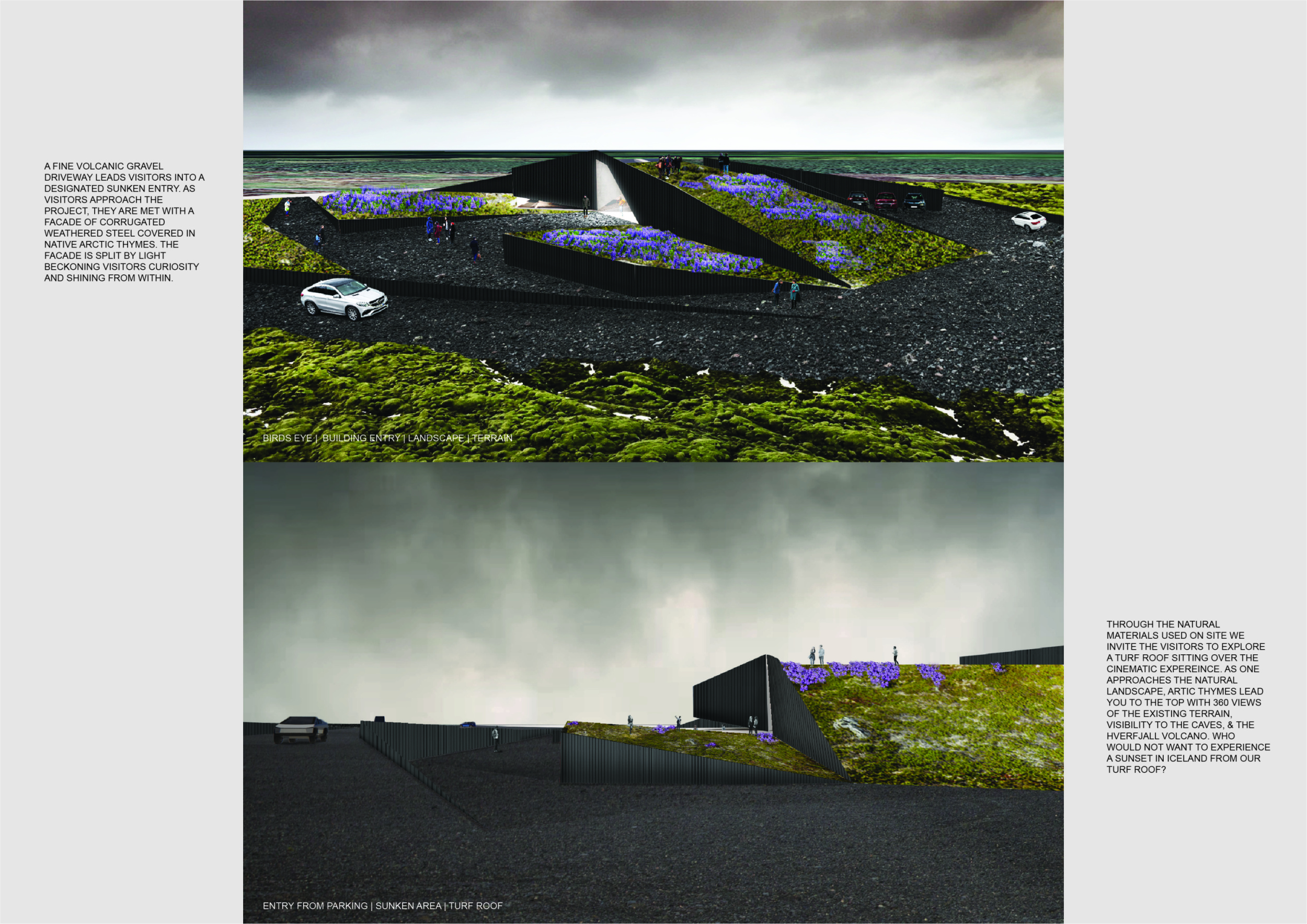 Architecture project // Weathered Steel and Turf Roof Blending Cinema ...