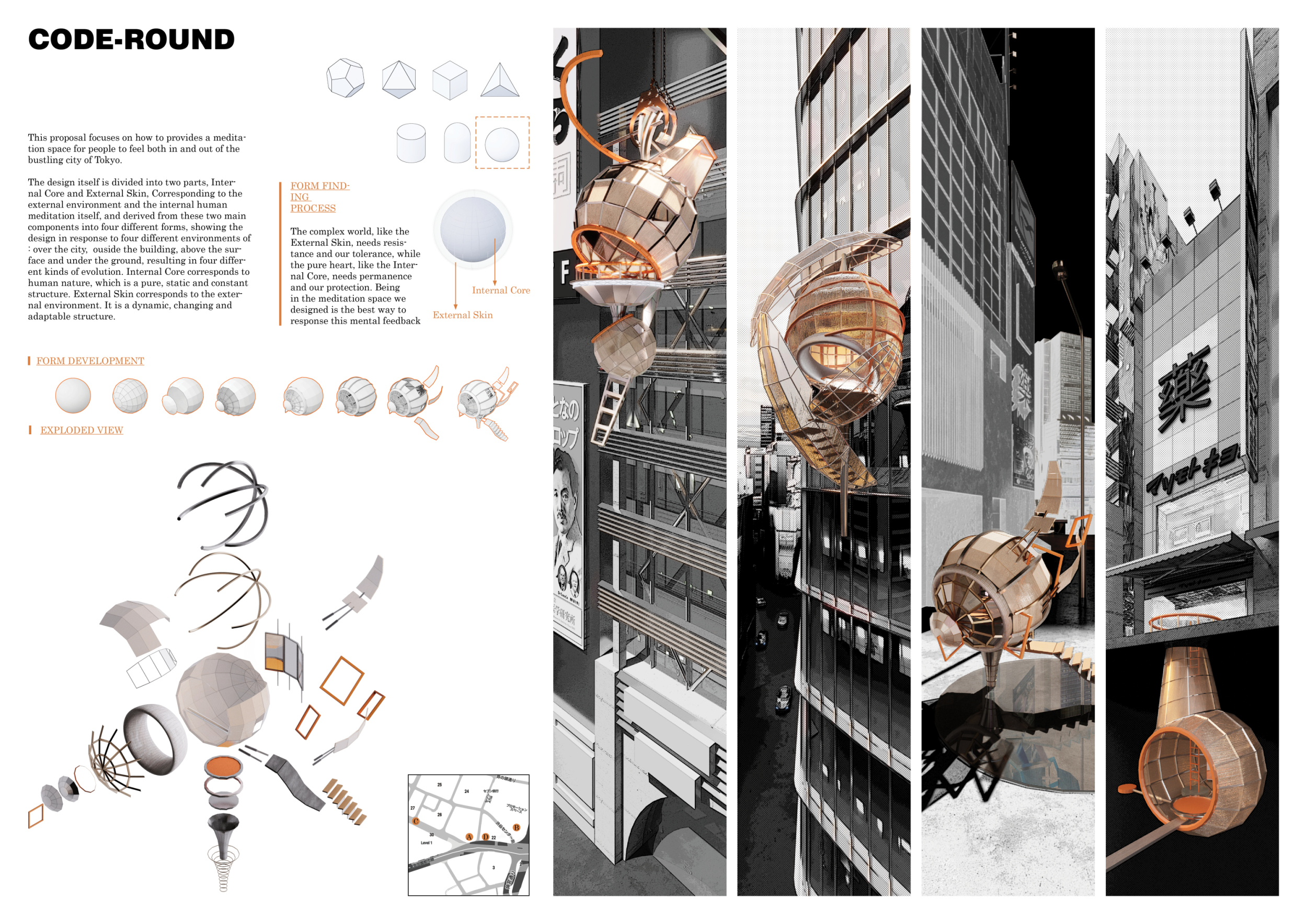Architecture project // Dynamic Urban Retreat Integrating Internal Core ...