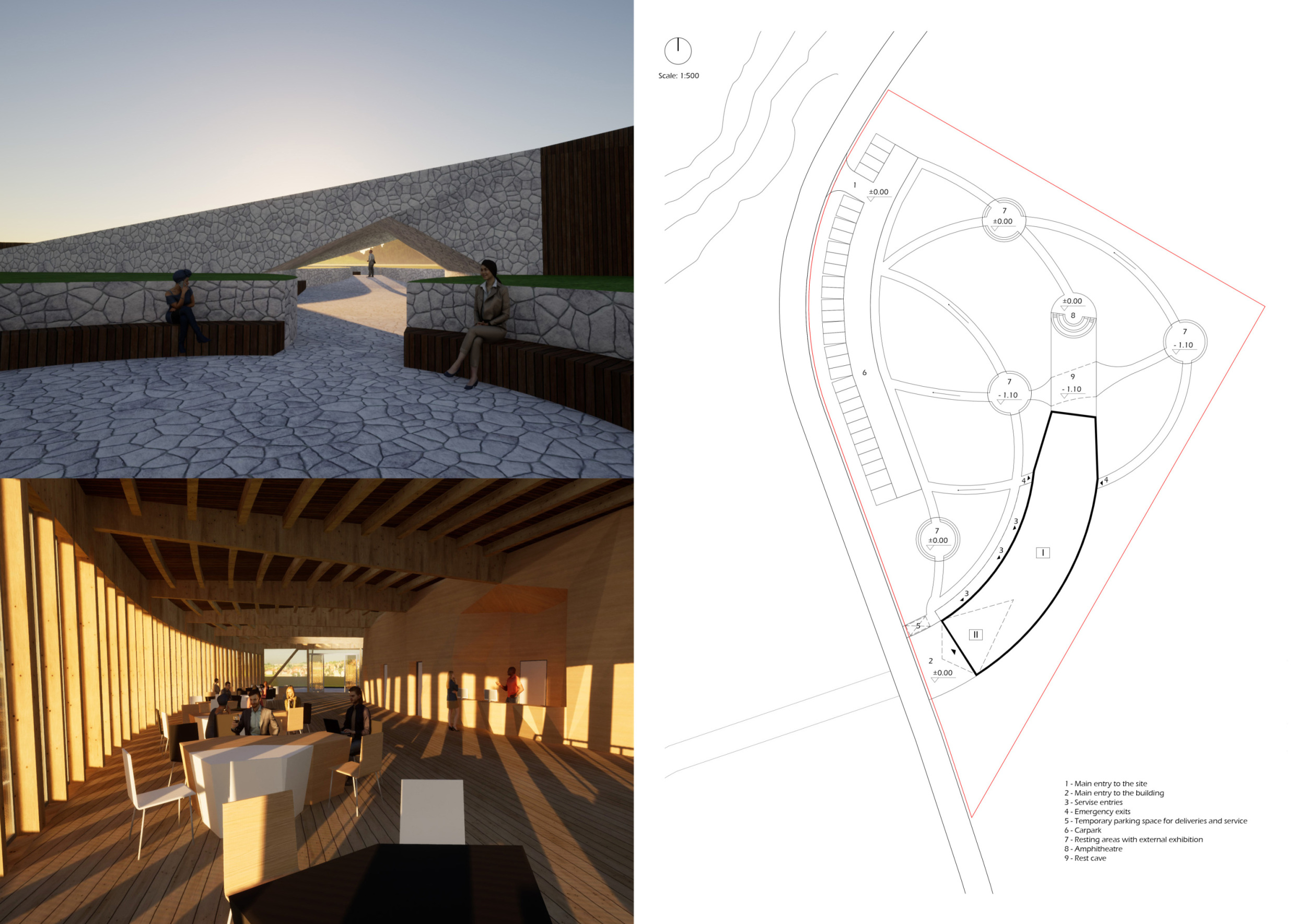 Architecture project // Hexagonal Cinema with Green Gable Roof and ...