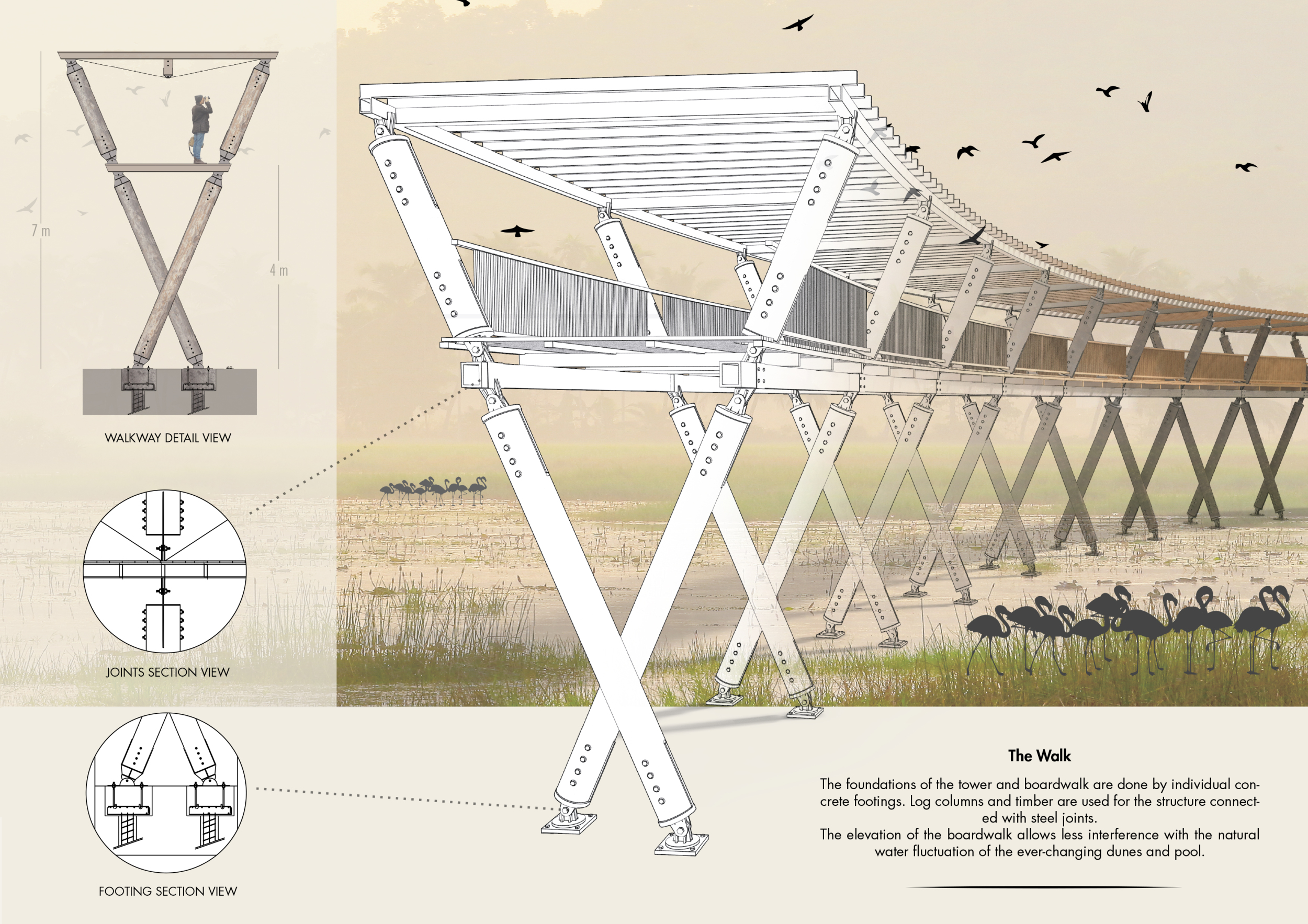 Architecture project // Panoramic Observation Tower with Wooden Pillars ...