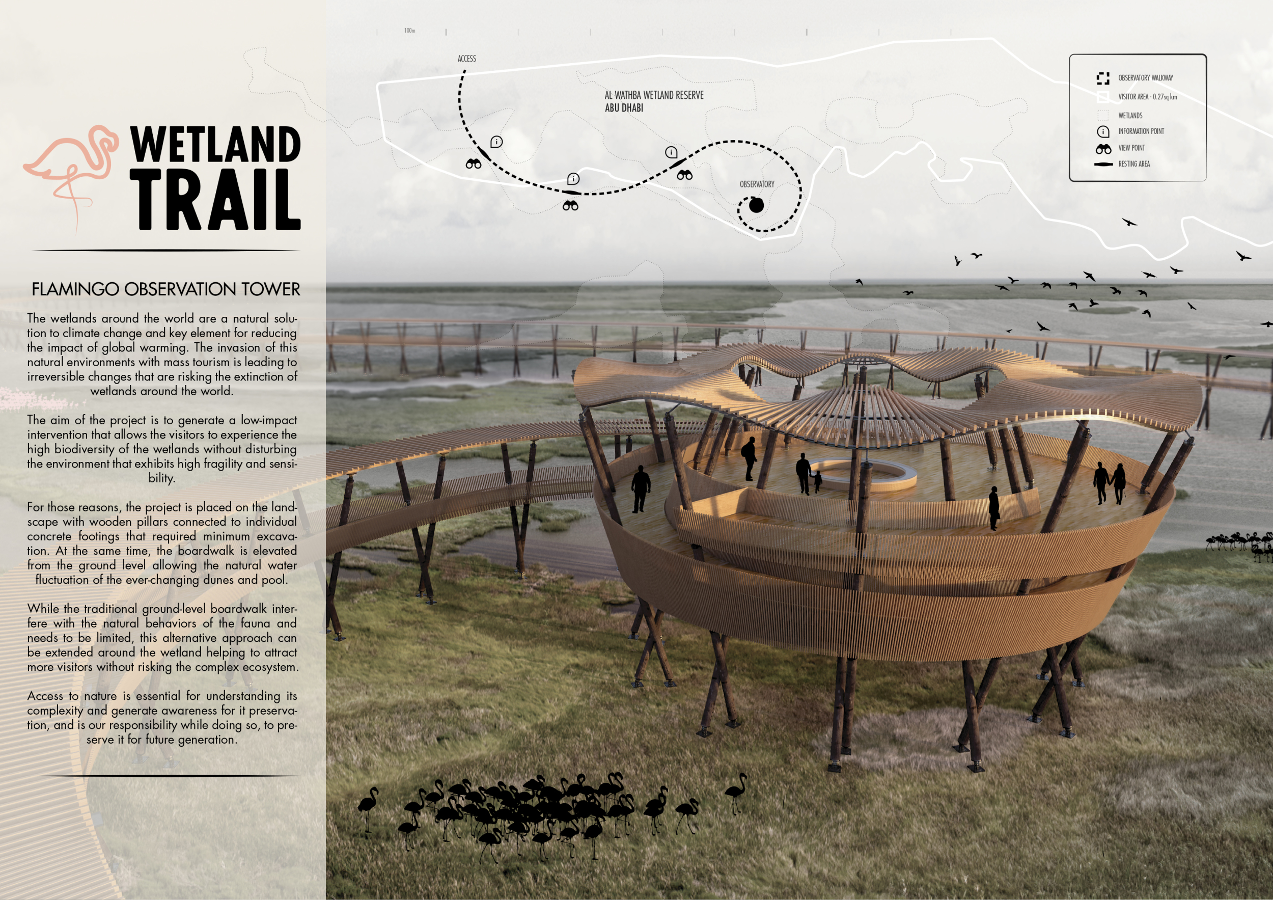 Architecture project // Panoramic Observation Tower with Wooden Pillars ...