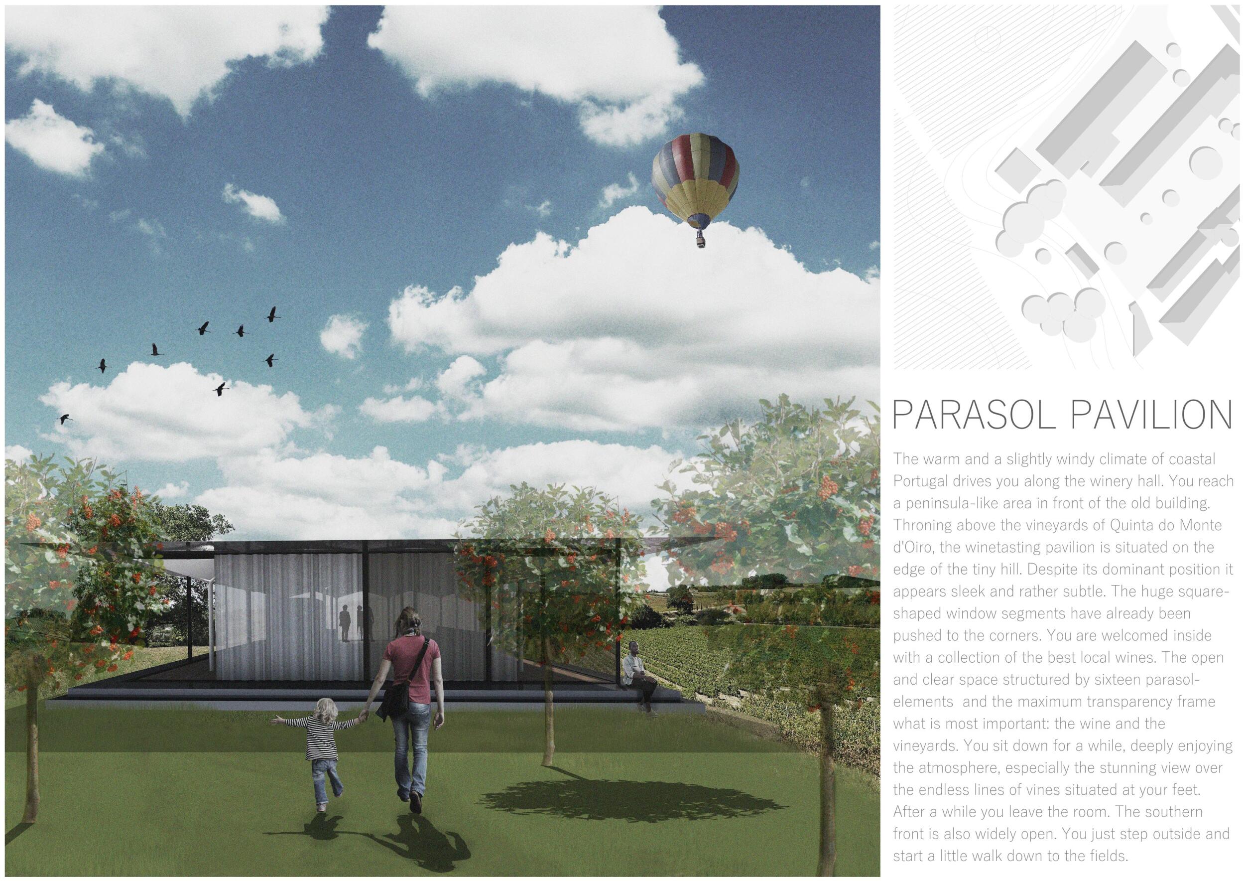 Architecture project // Cubic Structure Embracing Parasol Elements in a ...