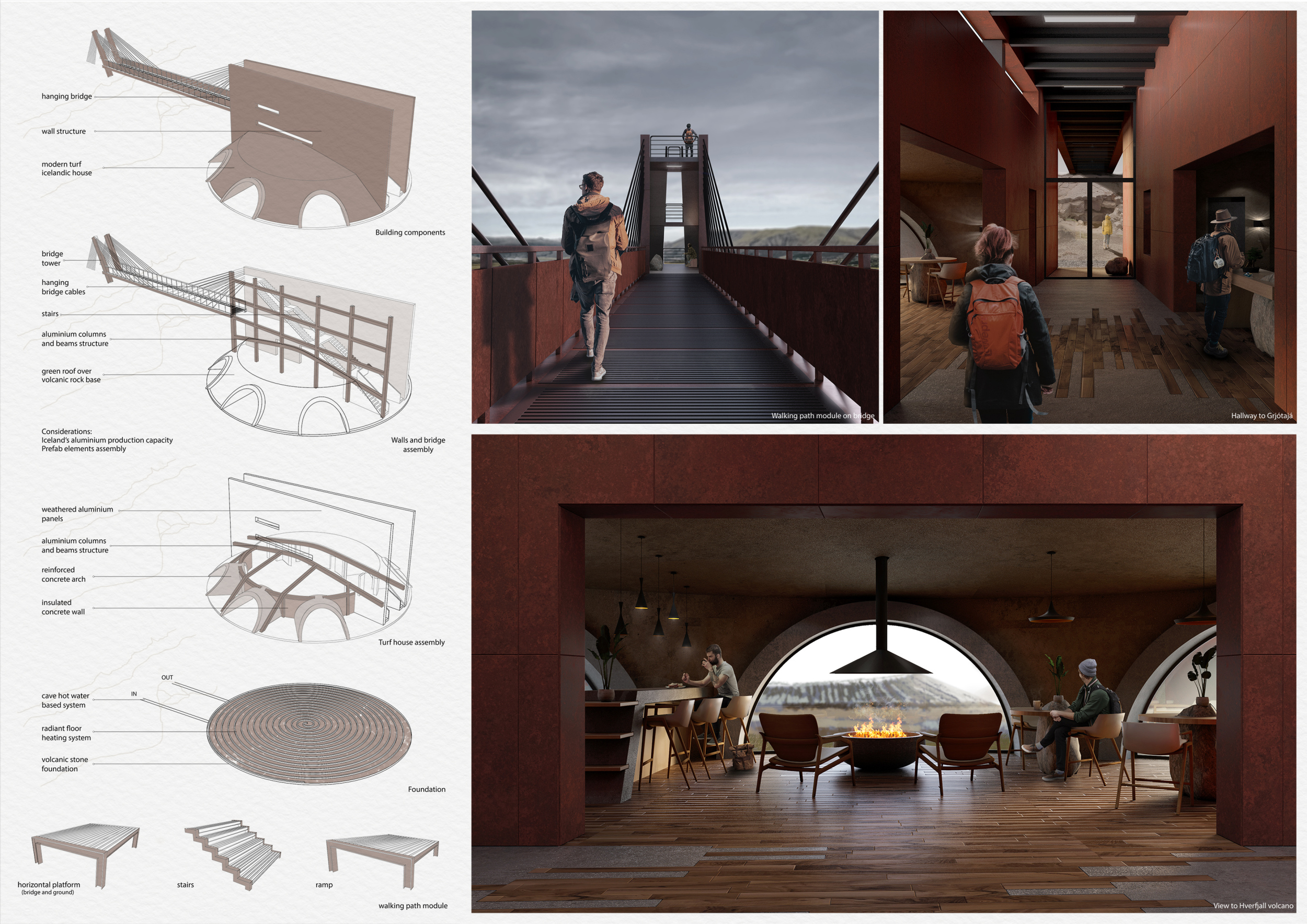 Architecture project // Hanging Bridge Connecting Volcanic Stone and ...