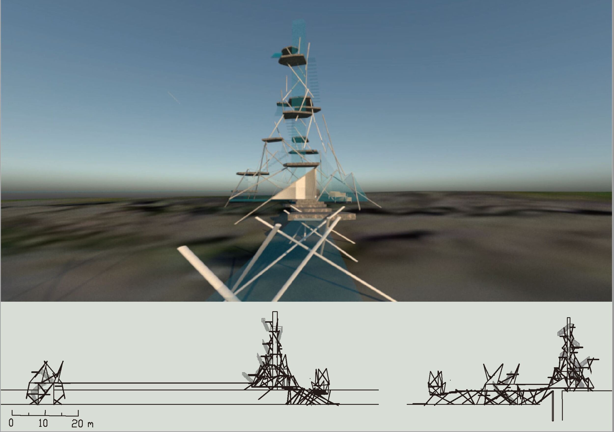 Architecture project // Floating Towers Reflecting Geological Energy