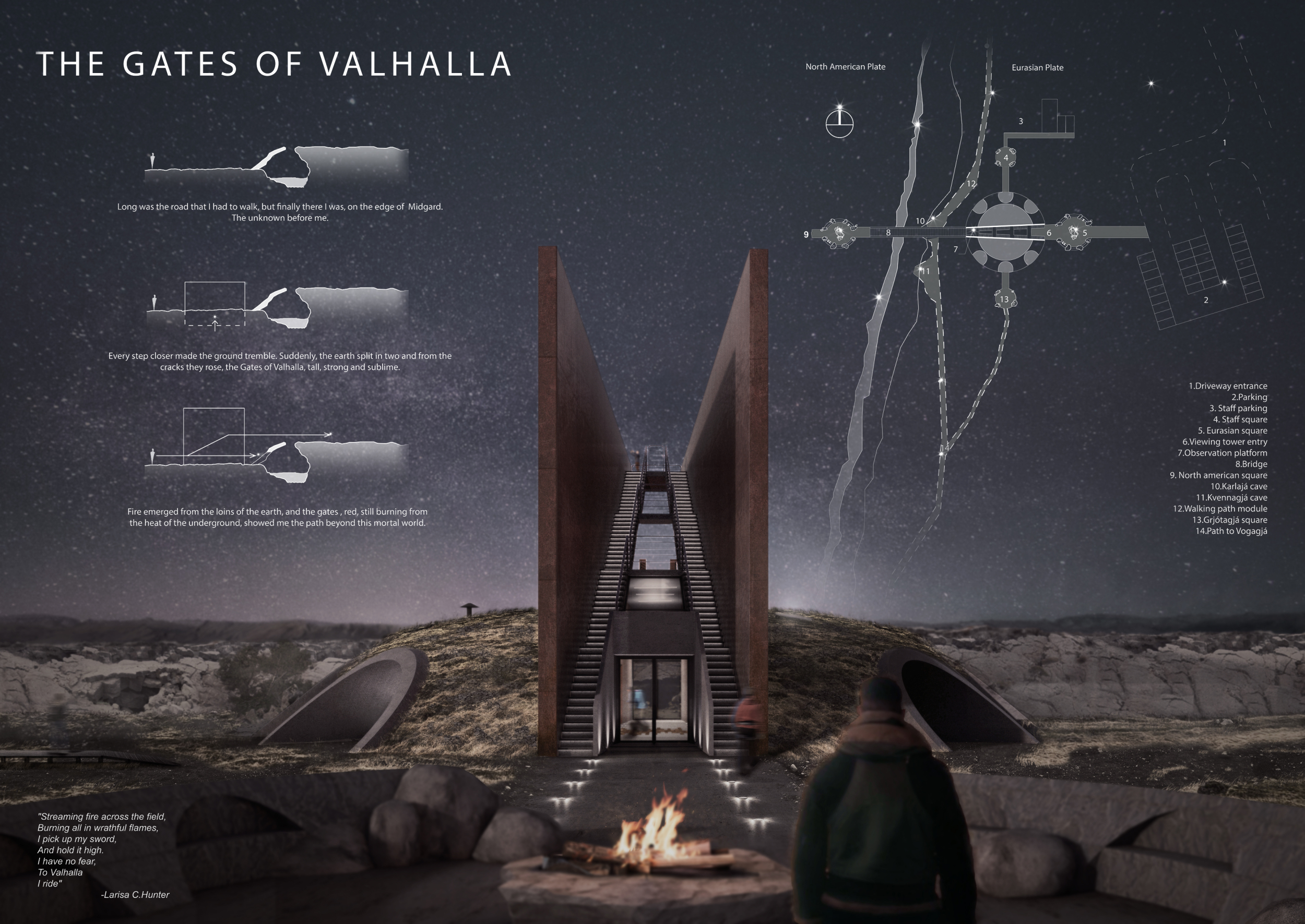 Architecture project // Hanging Bridge Connecting Volcanic Stone and ...