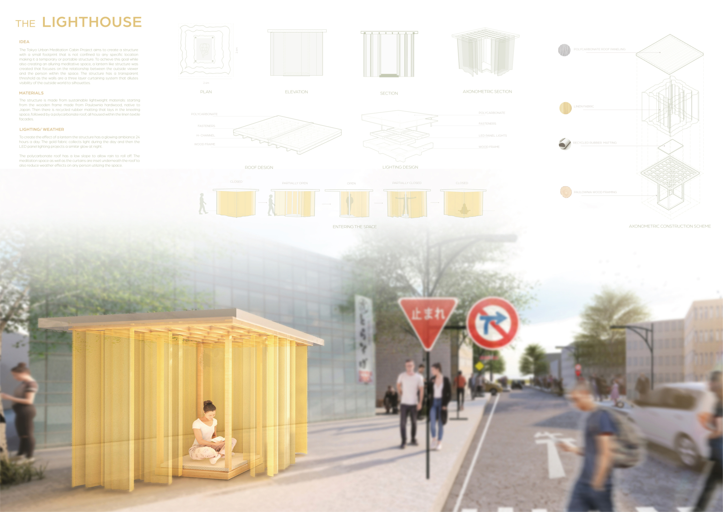 Architecture project // Golden Fabric Sanctuary with Paulownia Structure