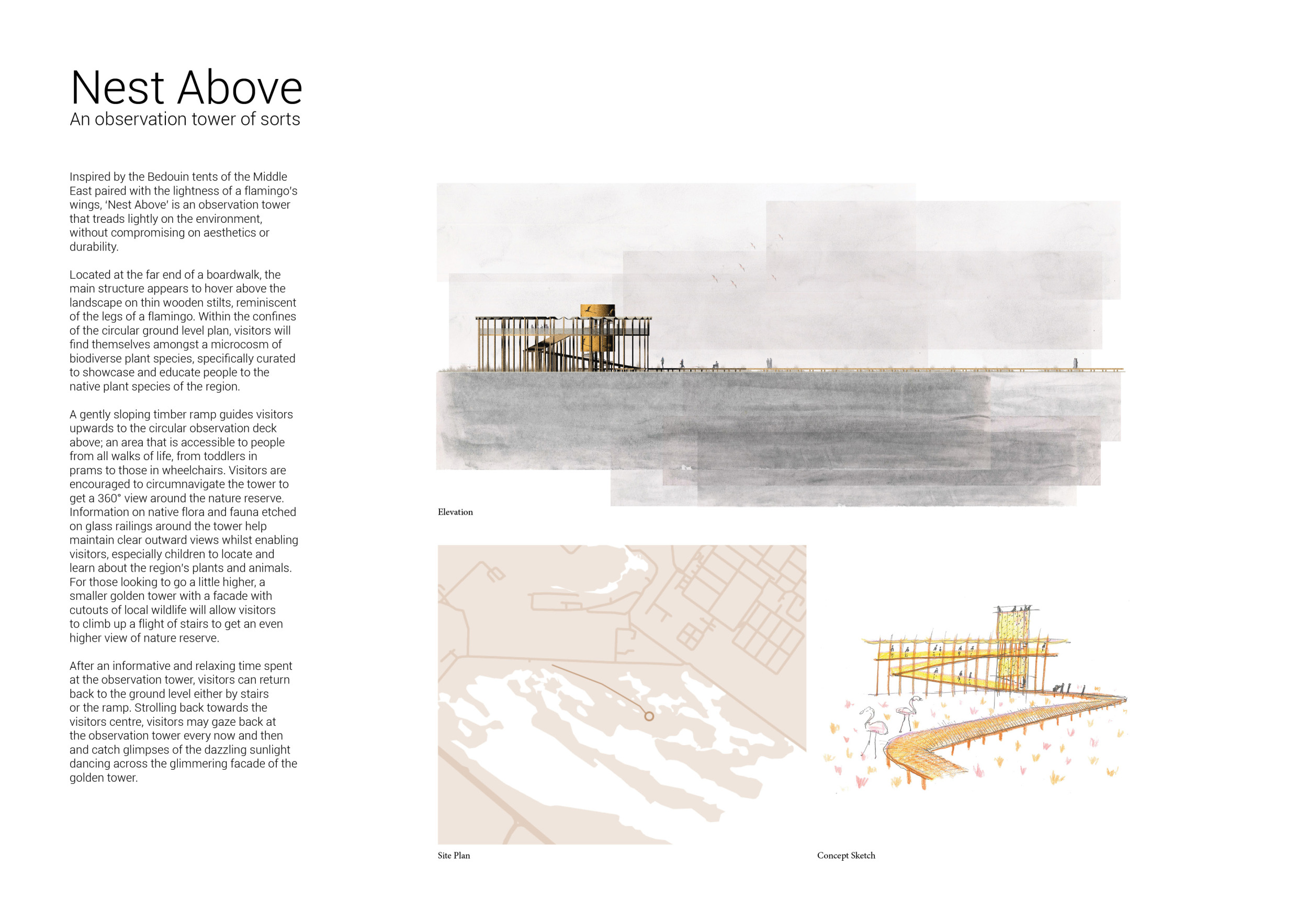 Architecture project // Golden Facade and Wooden Stilts in an ...