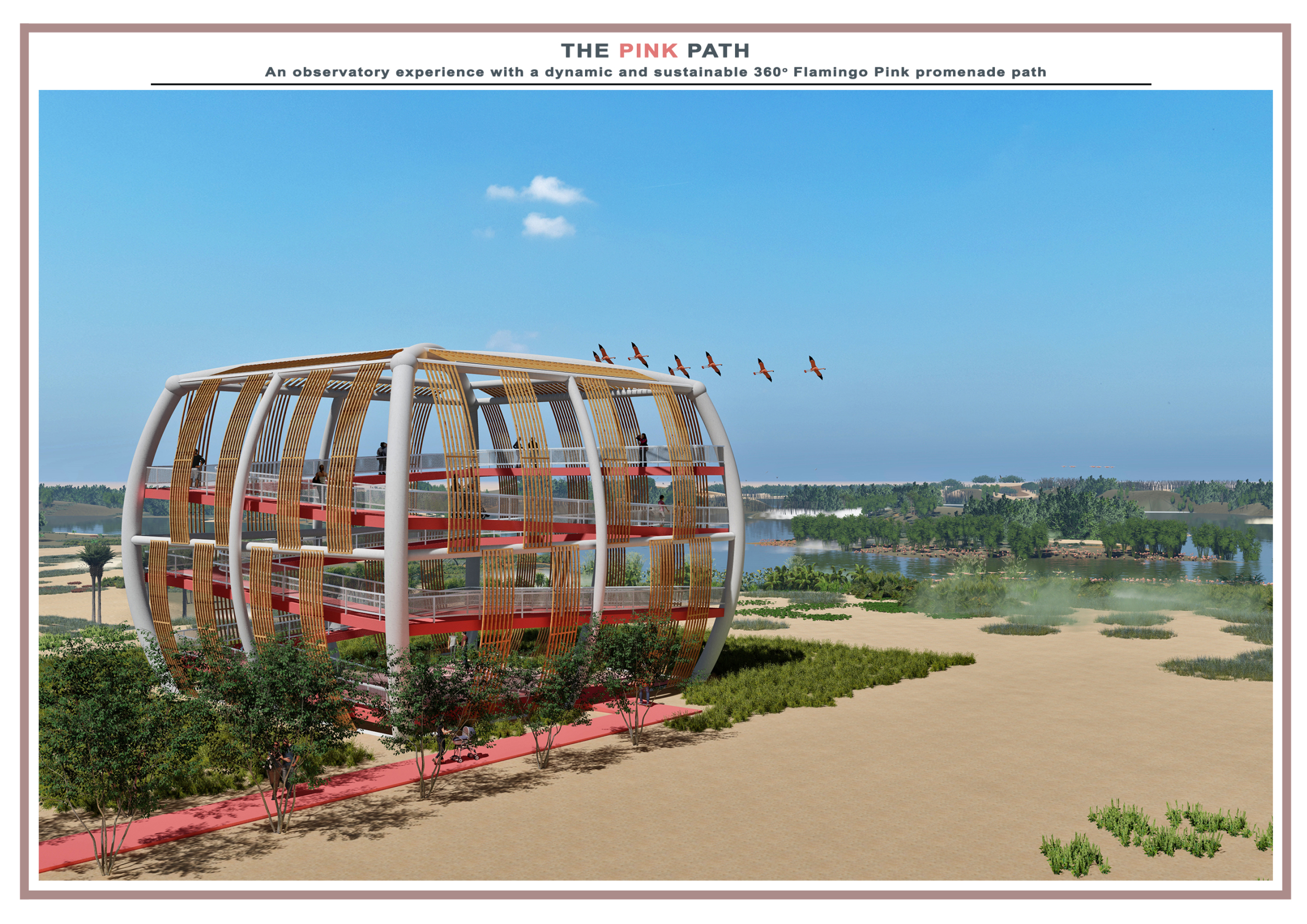 Architecture project // Arced Steel Columns and Pink Pathway Enhancing ...