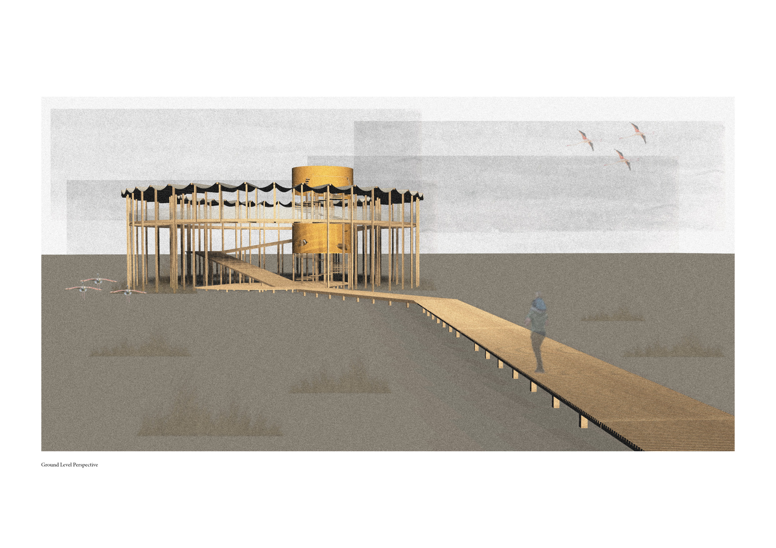 Architecture project // Golden Facade and Wooden Stilts in an ...