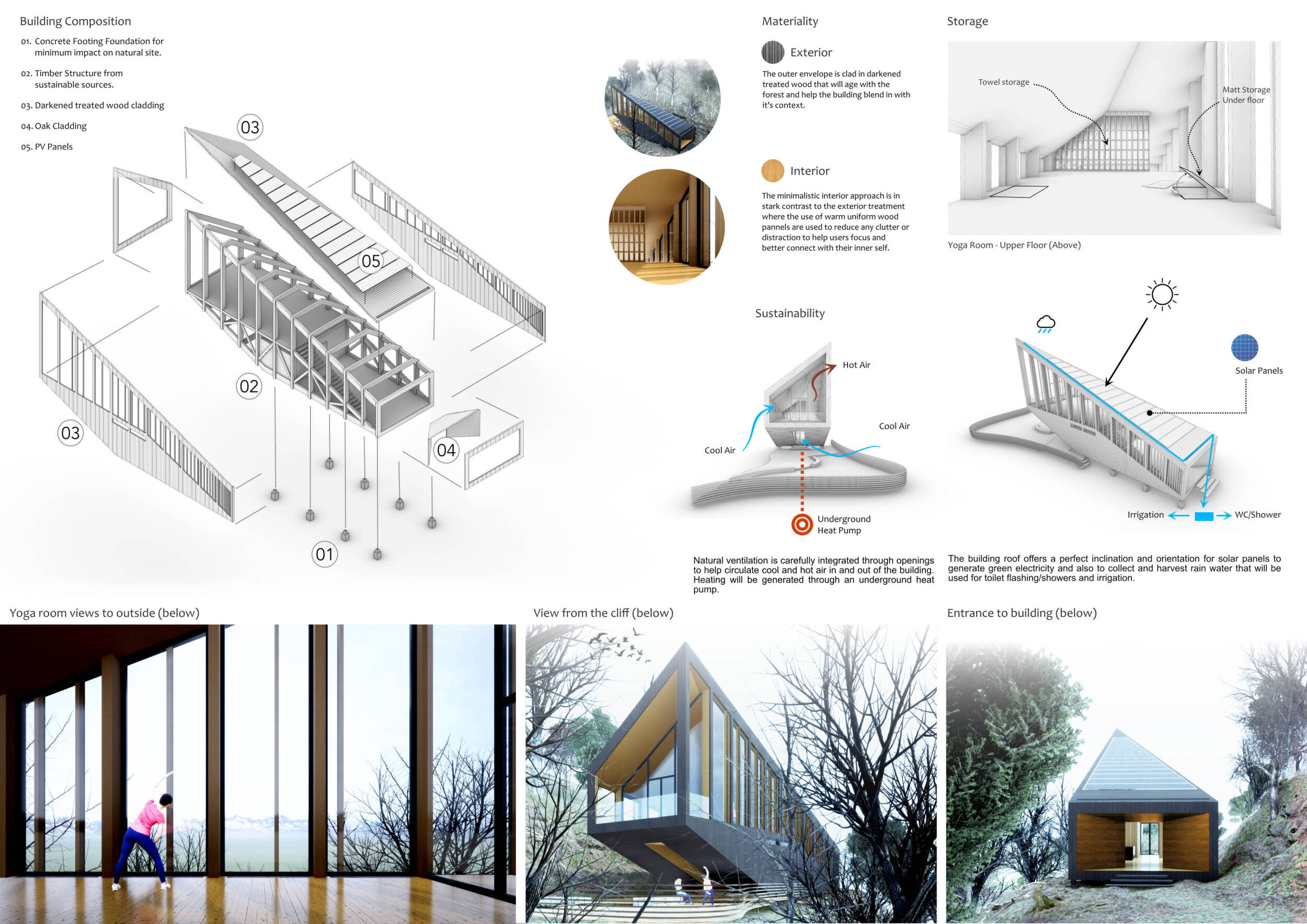 Architecture project // Elevated Yoga Studio with Darkened Wood ...