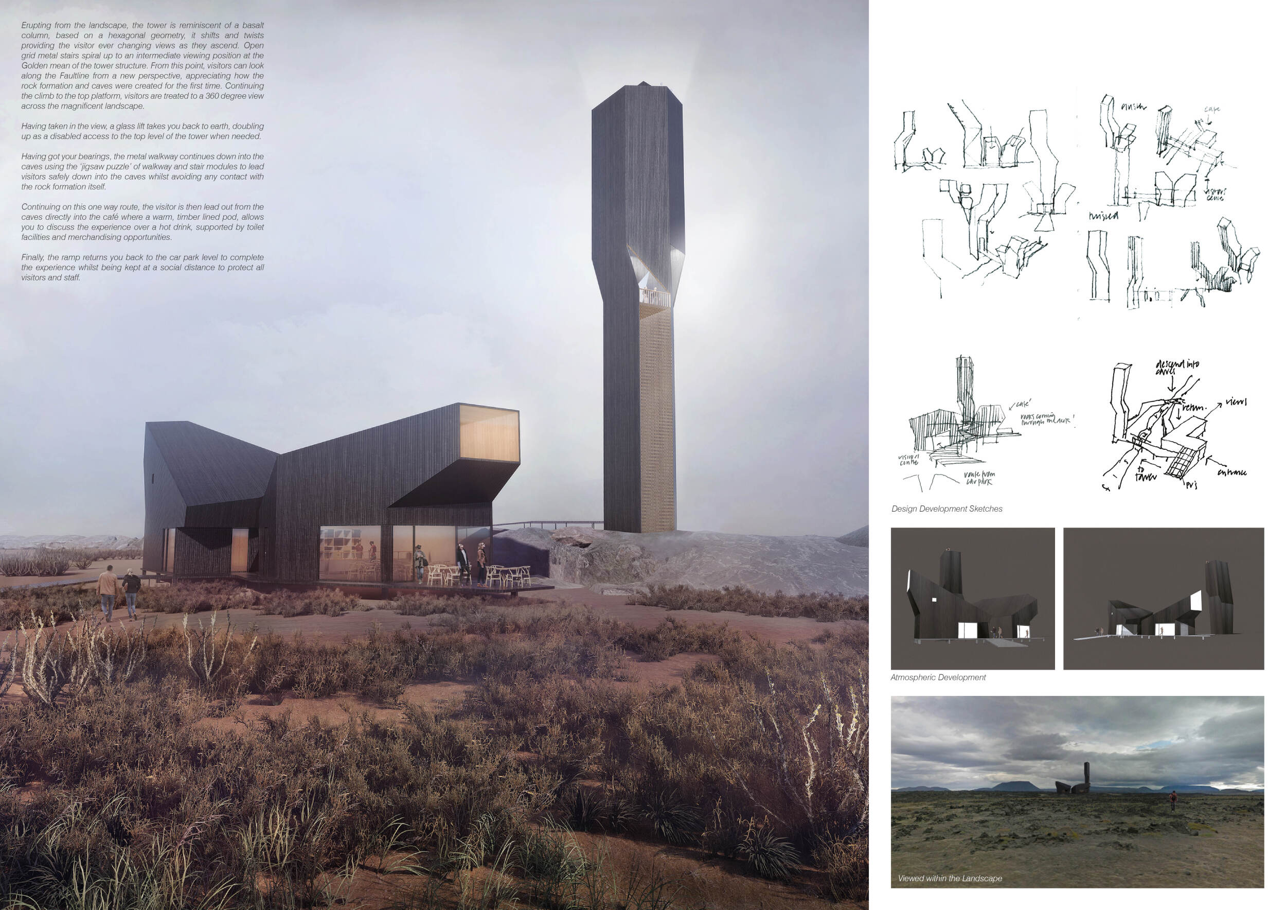 Architecture project // Basalt-Inspired Structure with Scorched Larch ...