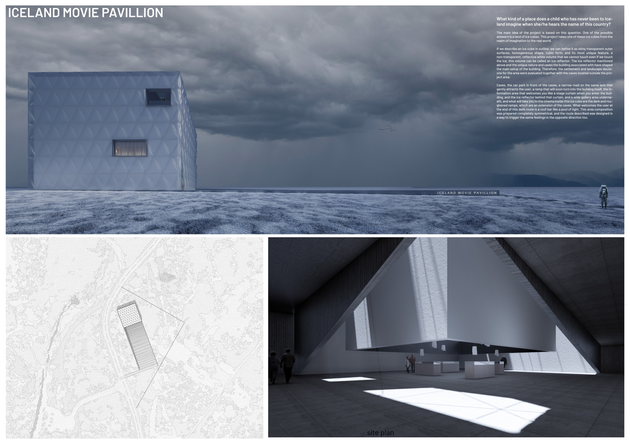 Architecture project // Reflective Ice Cube Integrating Natural Caves ...