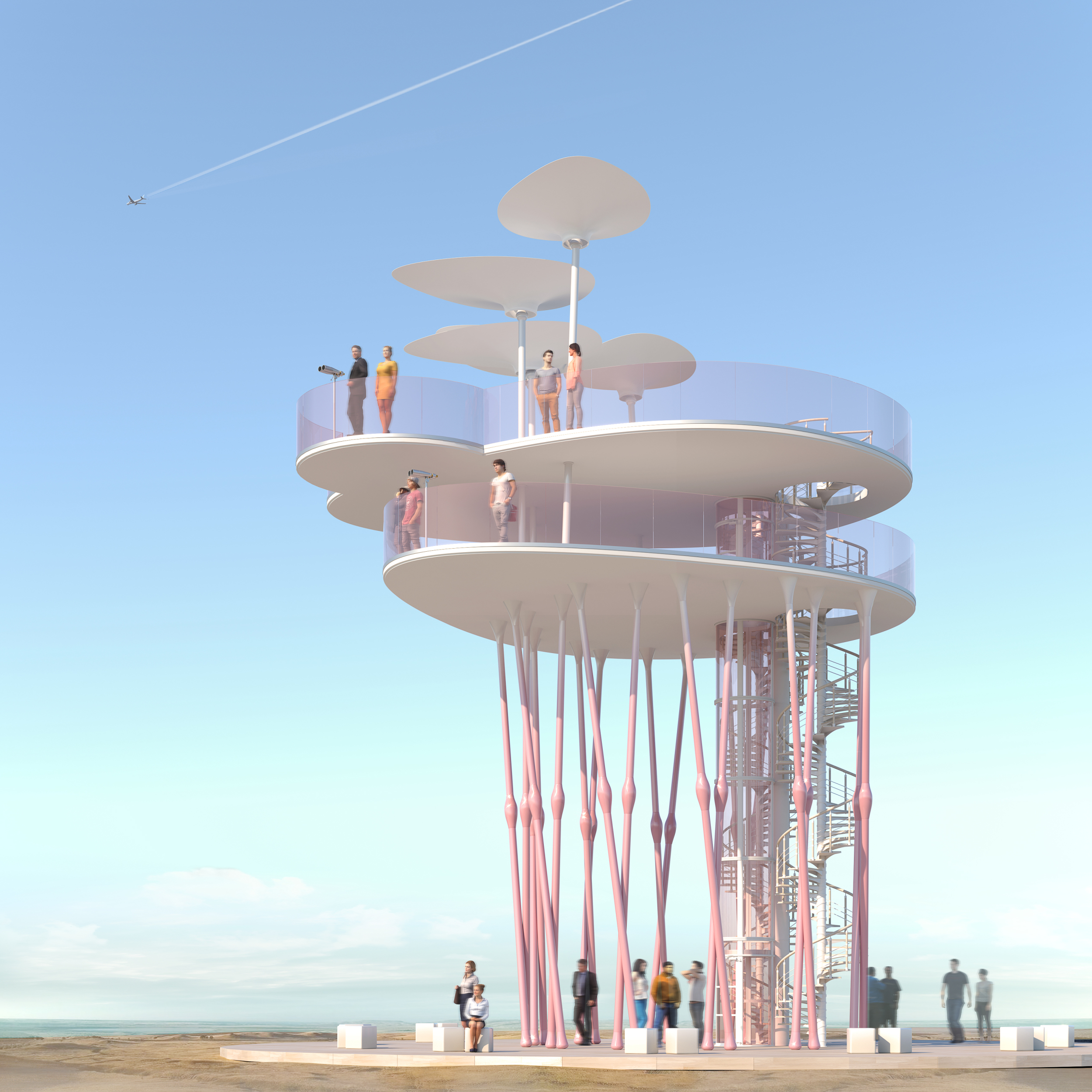 Architecture project // Pink Glass Elevation with Pylons and Strategic ...