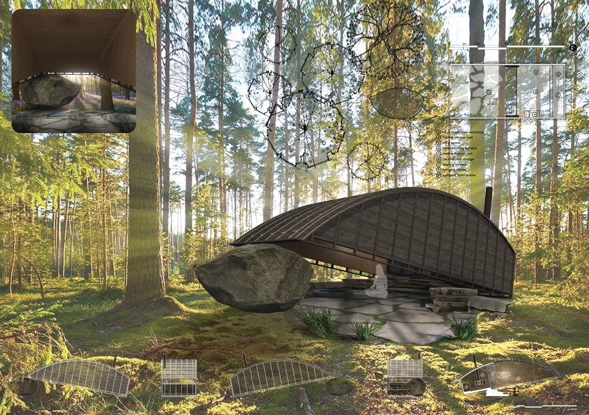 Architecture project // Meditation Cabins with Folding Walls Embracing ...