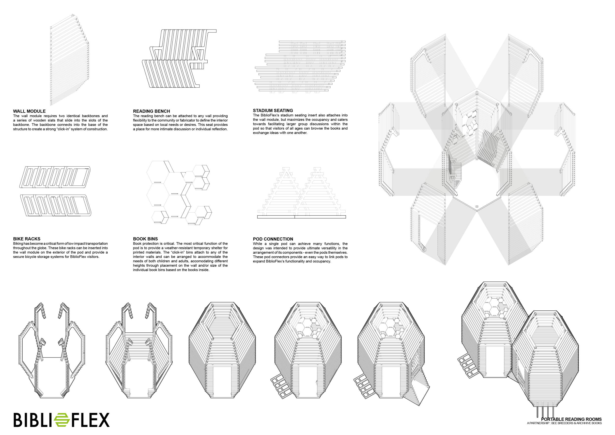 Architecture project // Hexagonal Reading Pod with Slatted Walls and ...