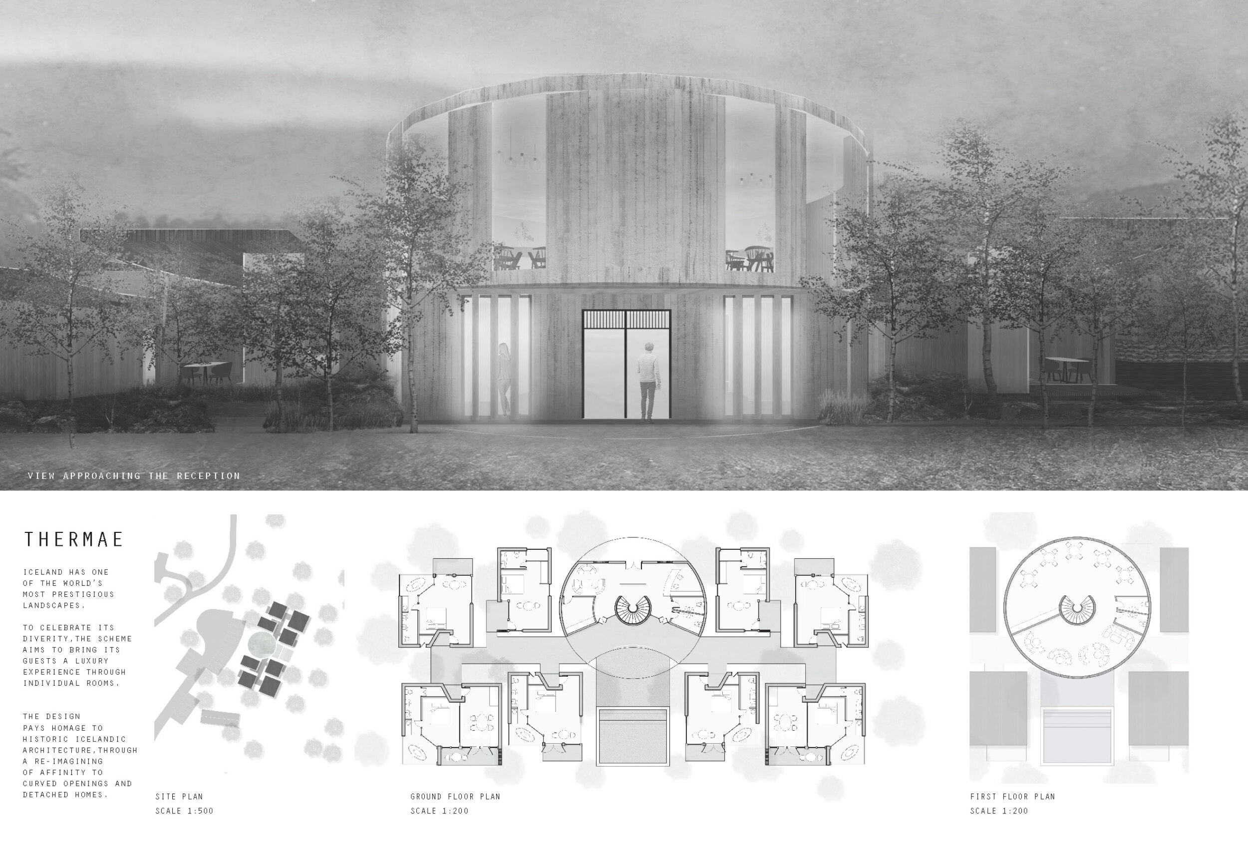 Architecture project // Curved Openings and Basalt Laywork Enhanced by ...