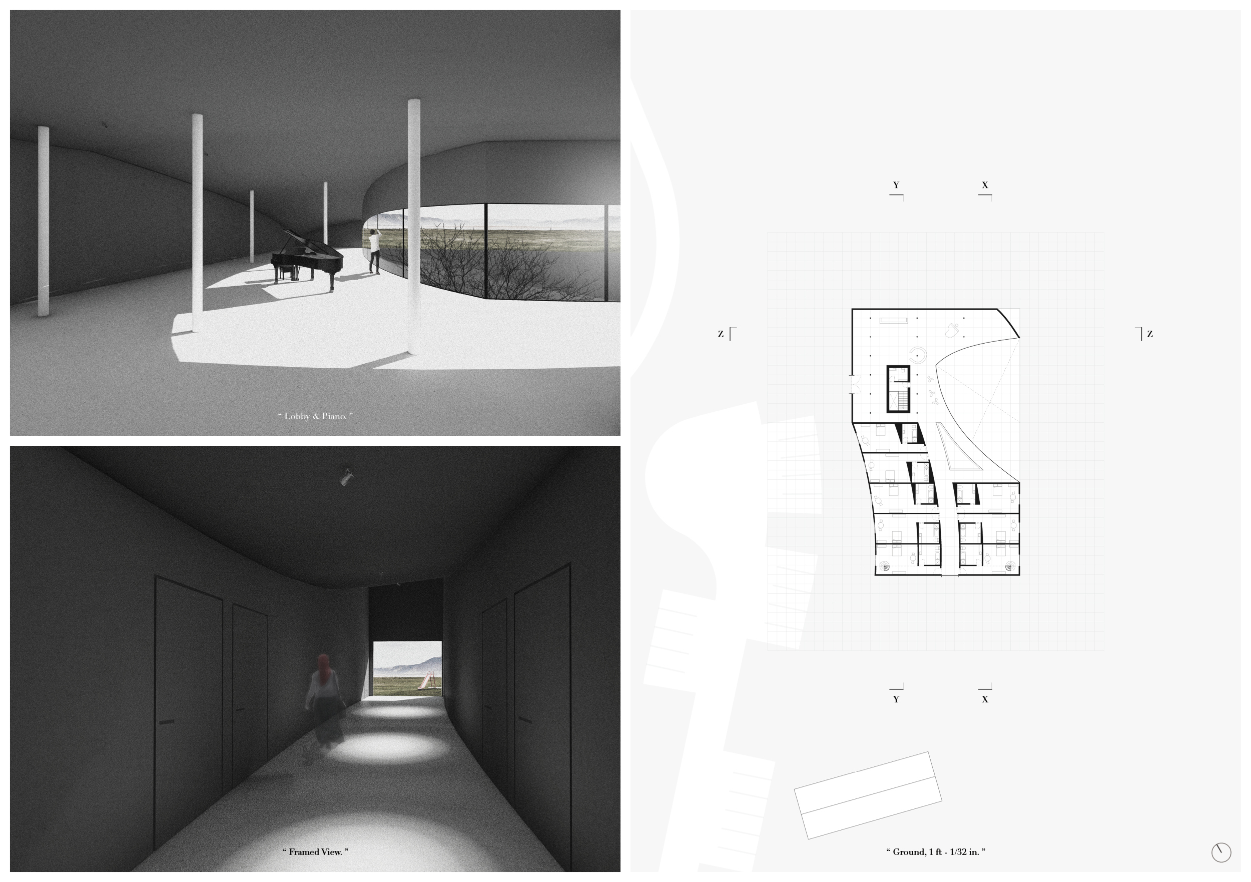 Architecture project // Grounded Concrete Form Embracing Views of Hverfjall