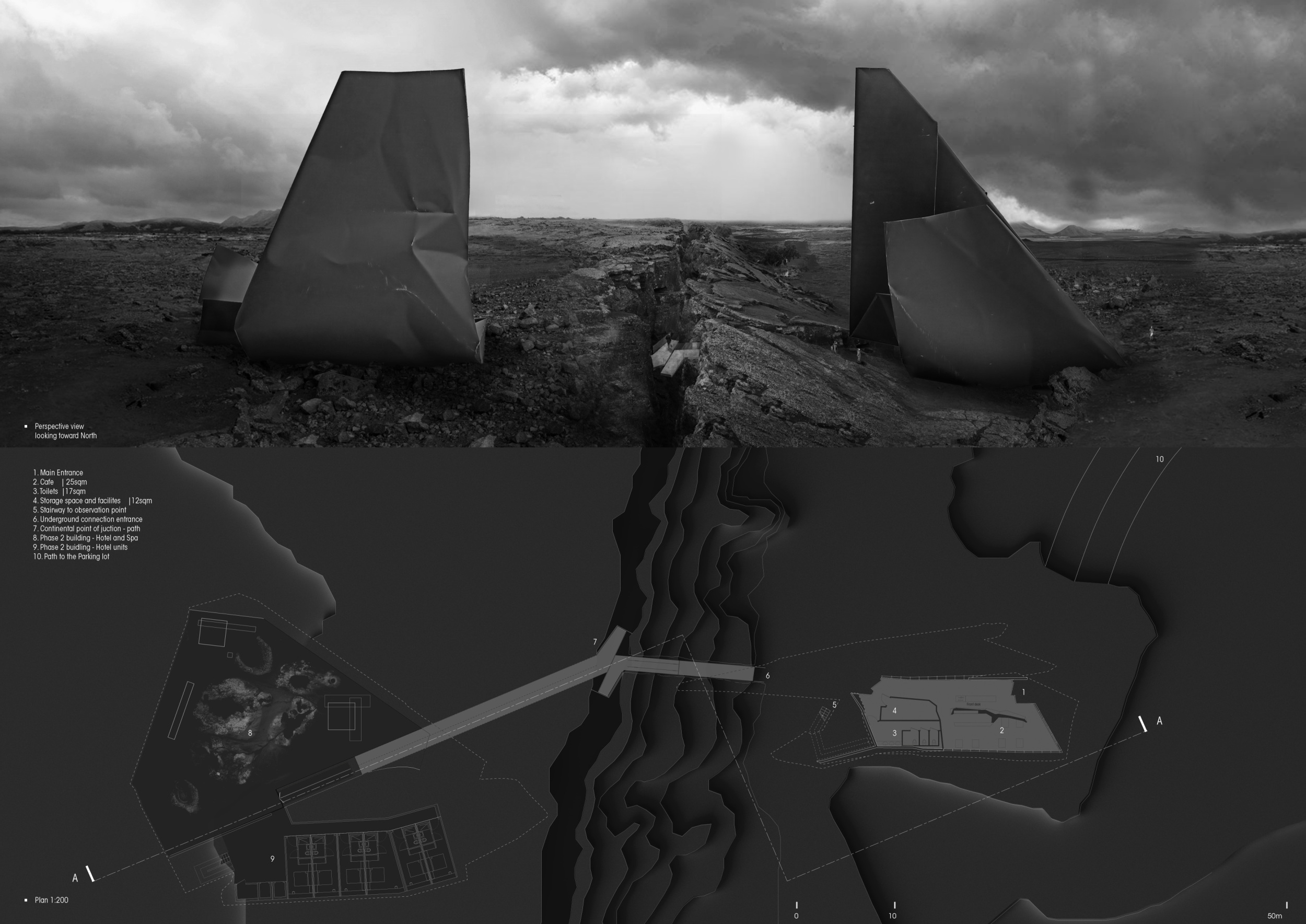 Architecture project // Tectonic-Inspired Tower with Steel Frame and ...