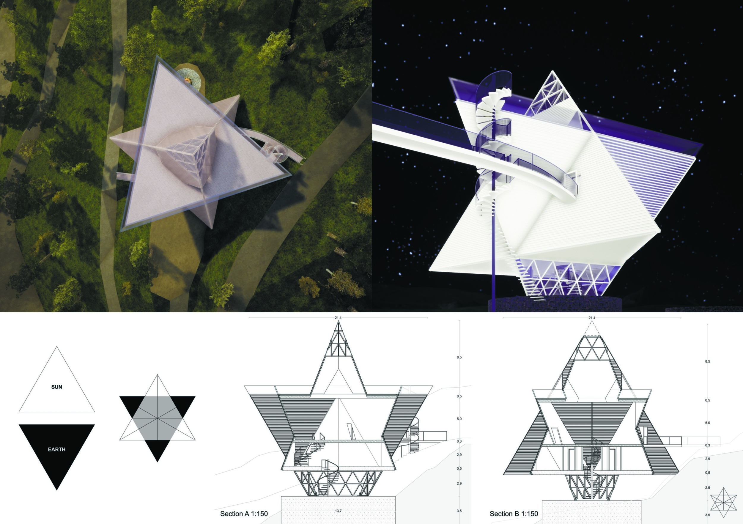Architecture project // Triangular Glass Hall with Monolithic Structure ...